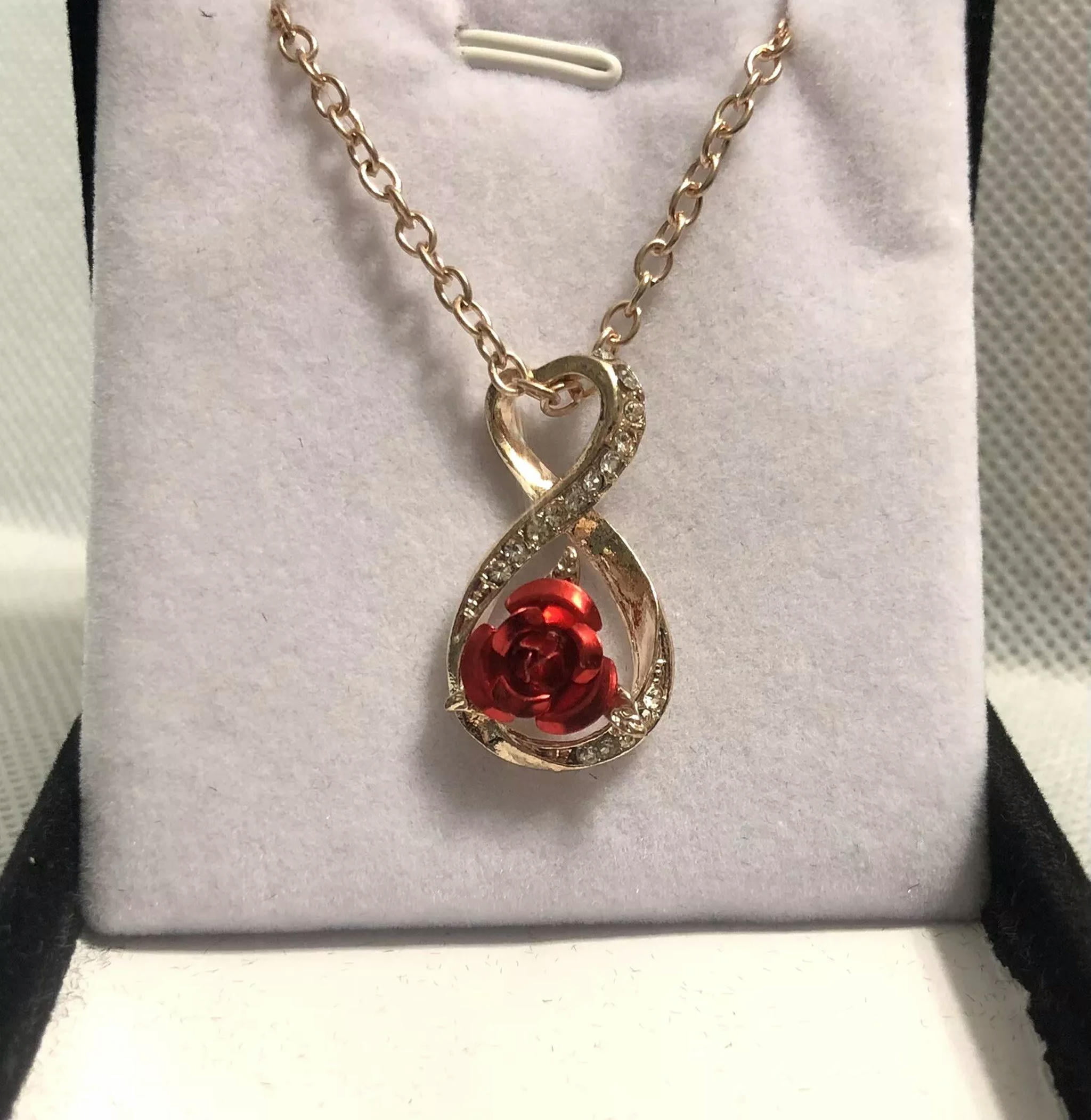 MATROOY New Romantic Red Rose Rhinestone Pendant Necklace Stunning ...