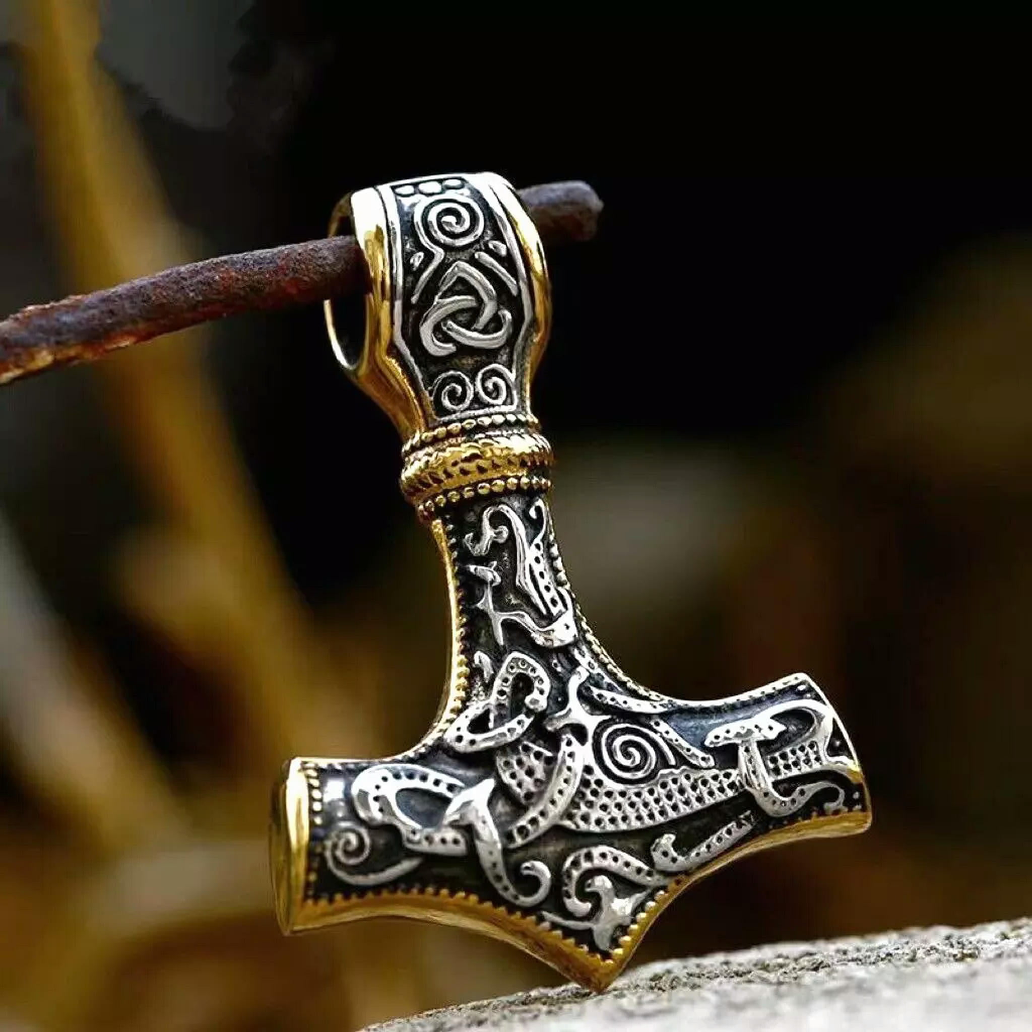 MATROOY Norse Viking Thor's Hammer Pendant Necklace Chain Men's ...