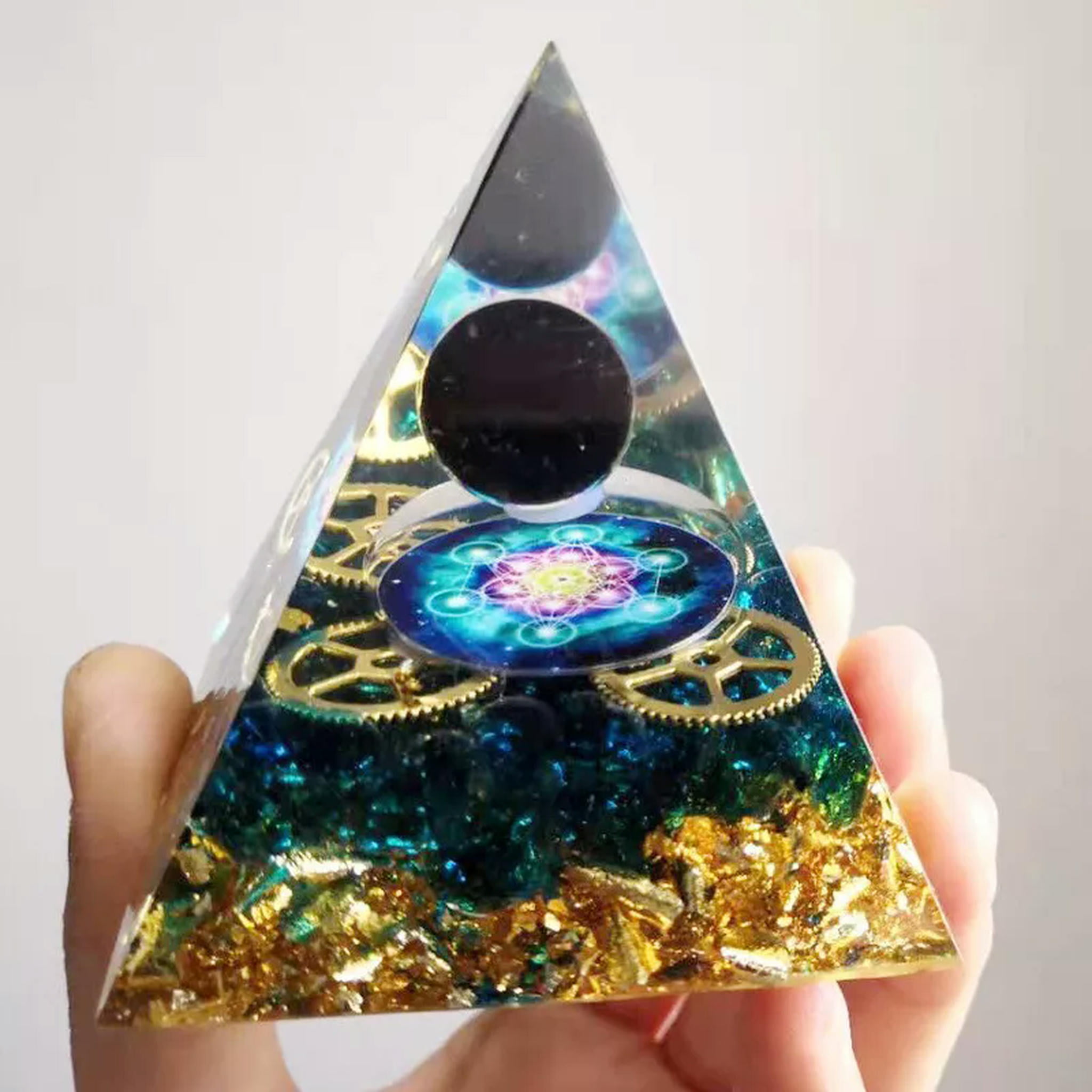 MATROOY Orgonite Pyramid Obsidian Sphere With Blue Quartz Gear Wheel ...