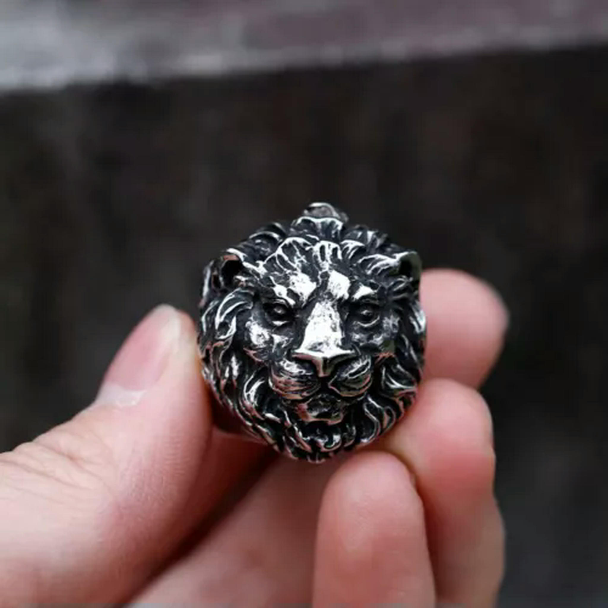 MATROOY Punk Hip Hop Stainless Steel Animal King Crown Fierce Lion Head ...