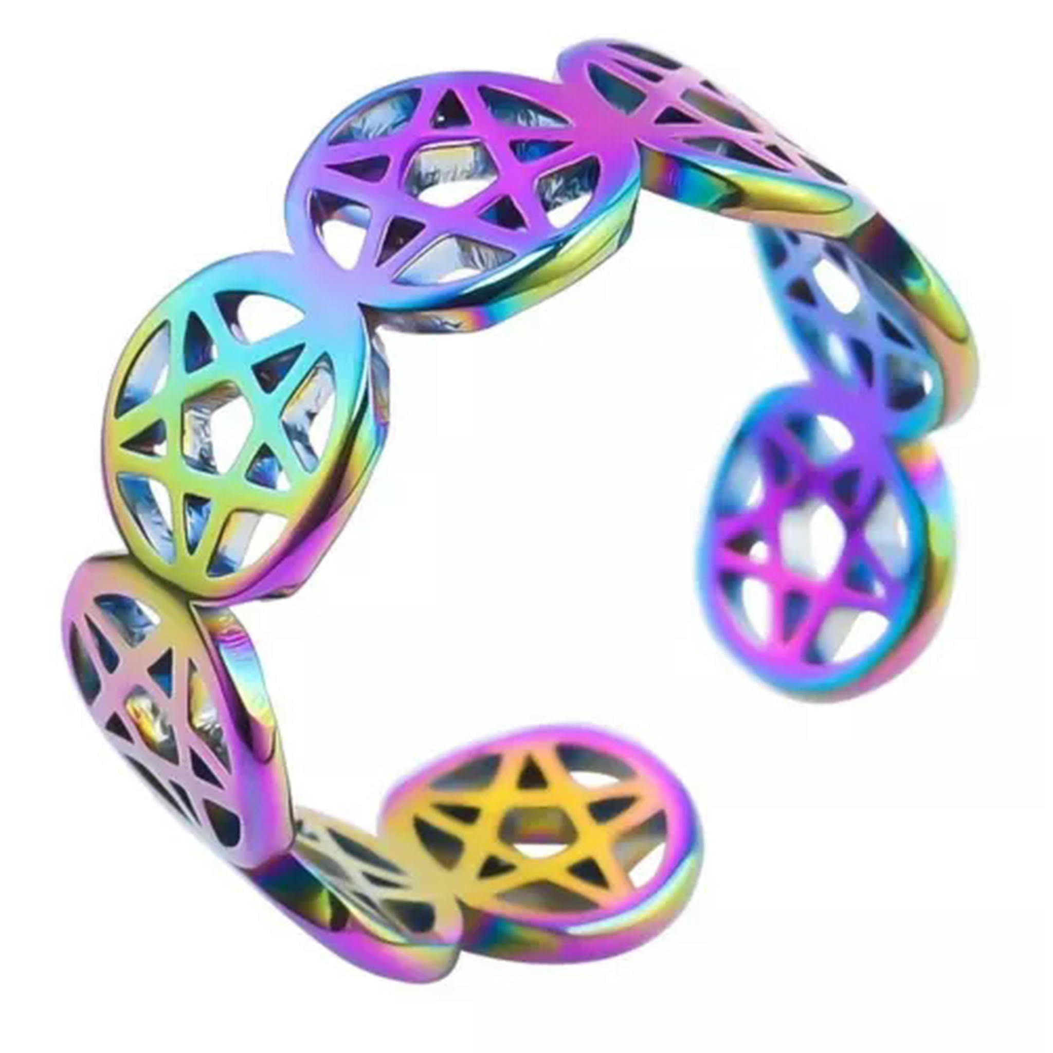 MATROOY Rainbow Star Pentacle Ring 316L Stainless Steel Open Adjustable ...