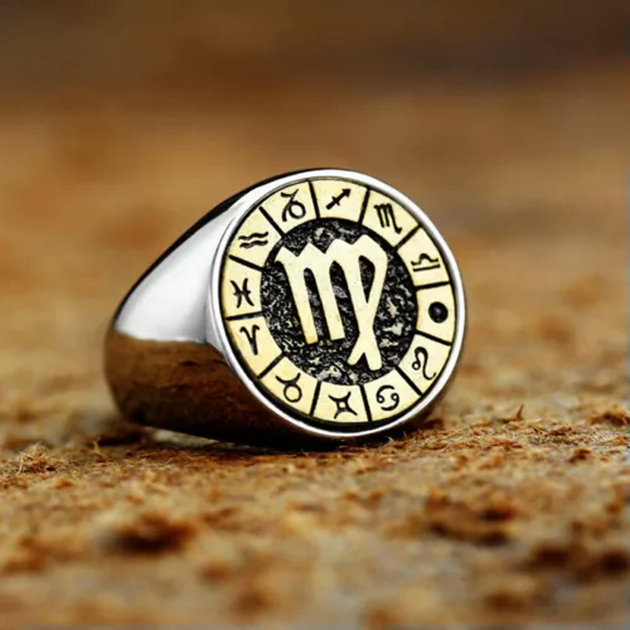 MATROOY Retro Signs Of The Zodiac Constellation Ring Stainless Steel ...