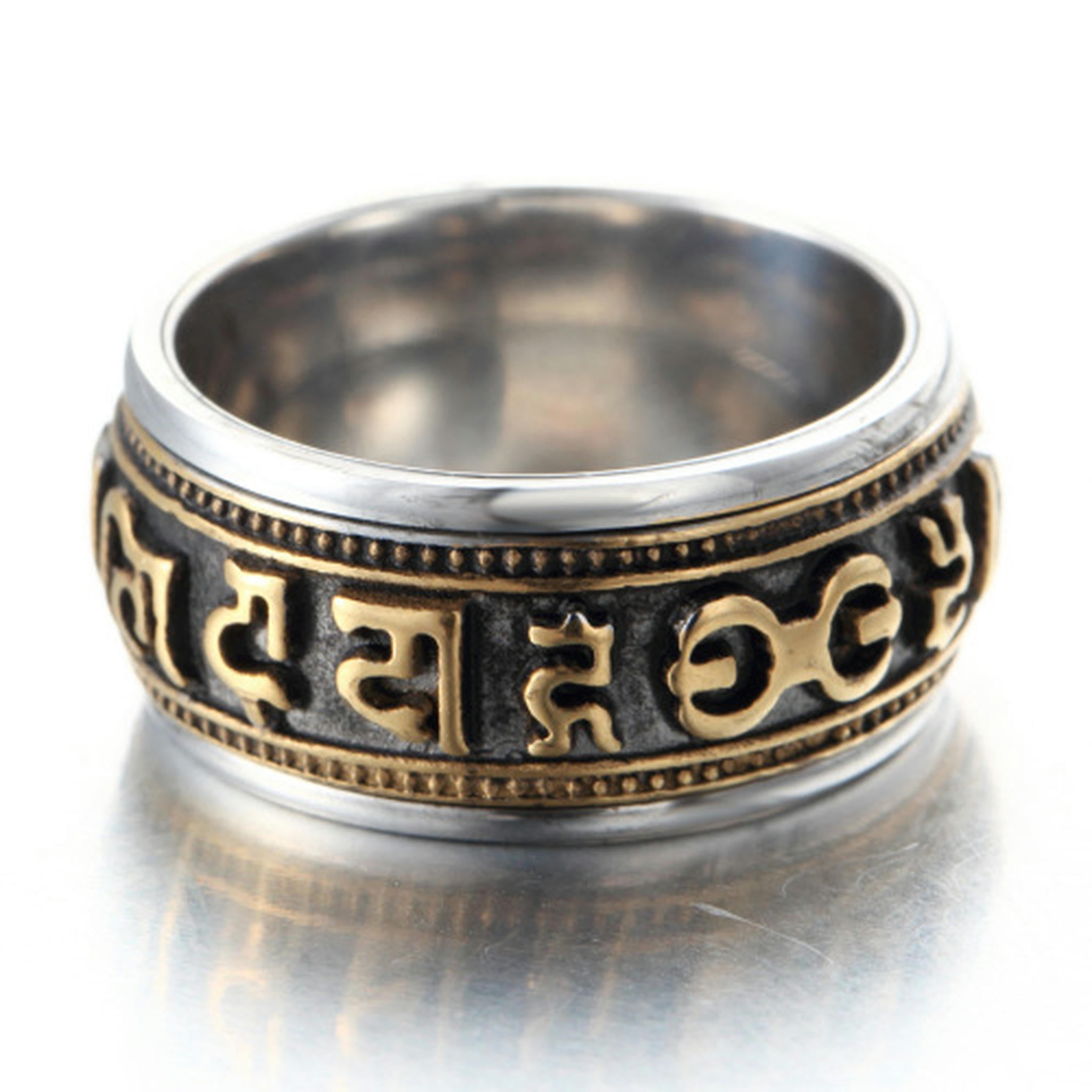 MATROOY Retro Spinning Tibetan Carved Stainless Steel OM Mani Padme Hum ...