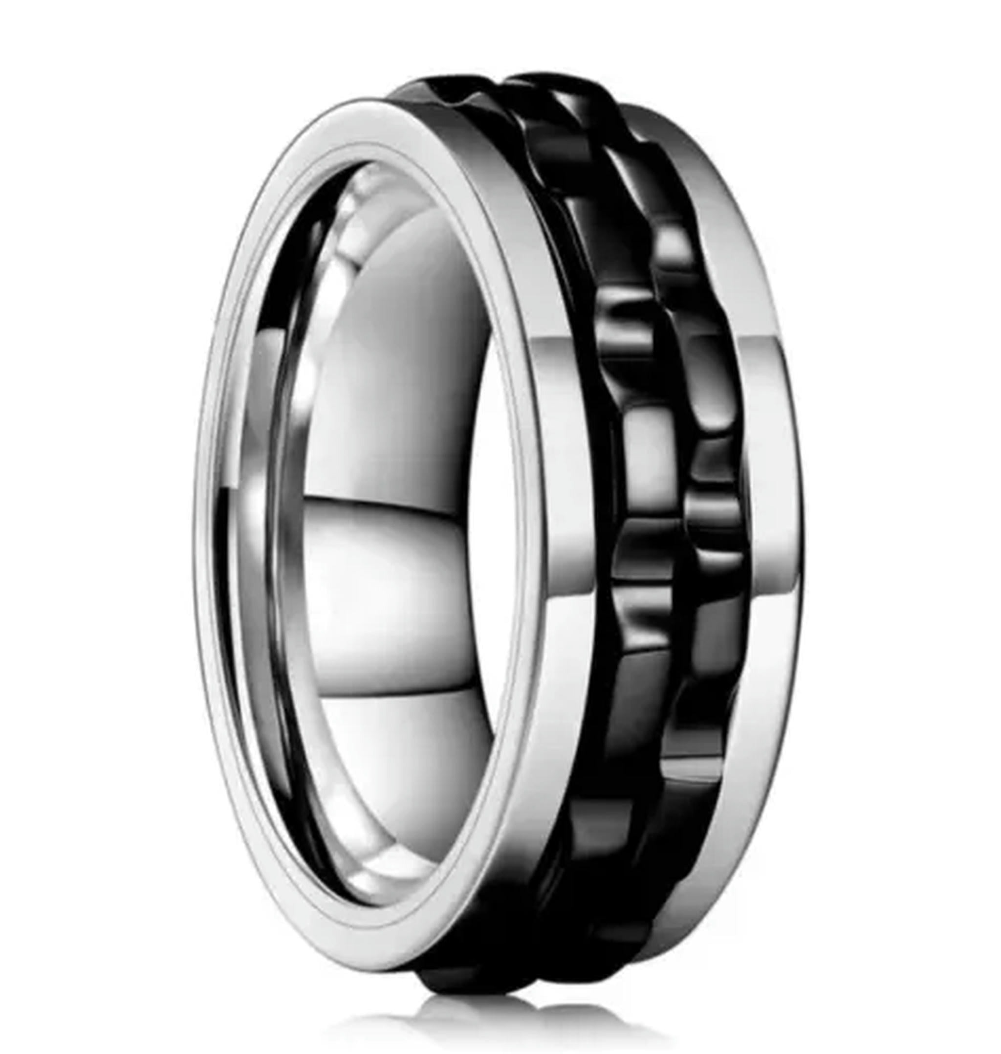 MATROOY Rotating Anxiety Fidget Ring Fashion Punk Gear Stainless Steel ...