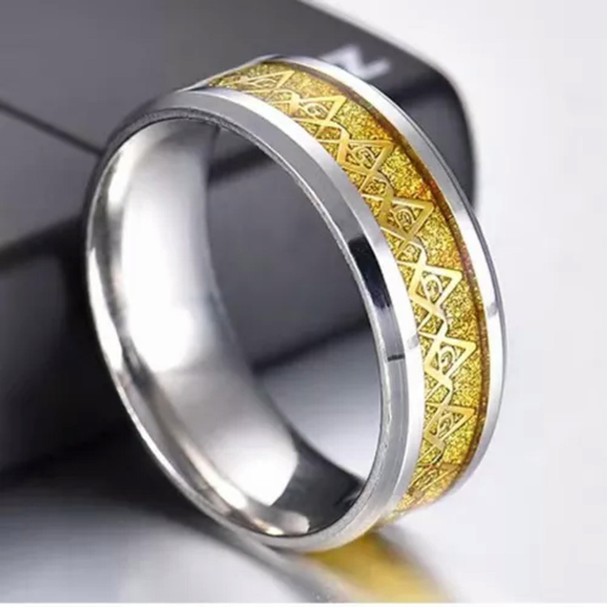 MATROOY Silver Gold Freemason Masonic Stainless Steel Ring Band Men's ...