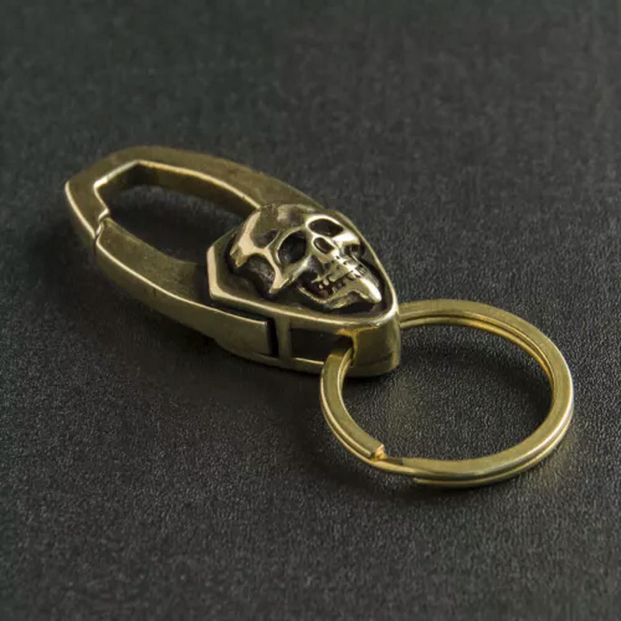 MATROOY Solid Brass Skull KeyChain Keyring Split Ring Punk Key Fob-B ...