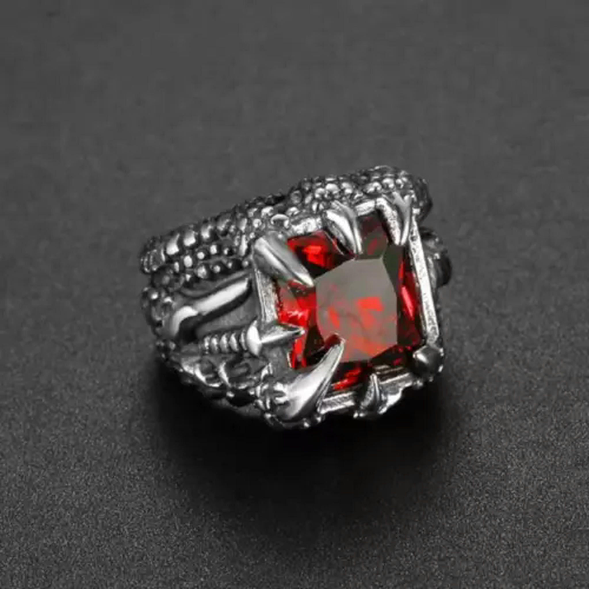 MATROOY Stainless Steel Dragon Claw Ring With Red, Blue, Black Cubic ...