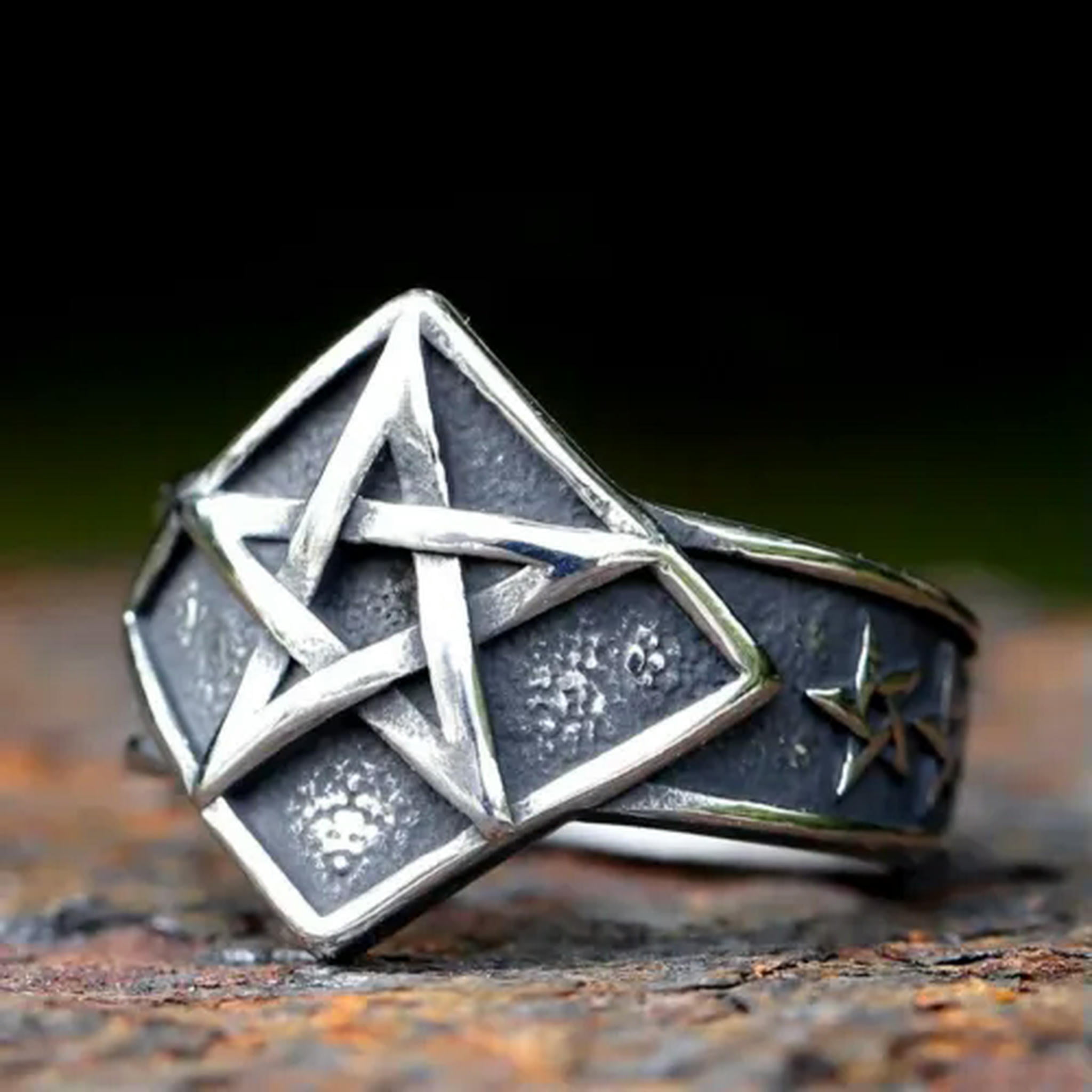 MATROOY Stainless Steel Gothic Pagan Pentagram Star Ring For Men Punk ...