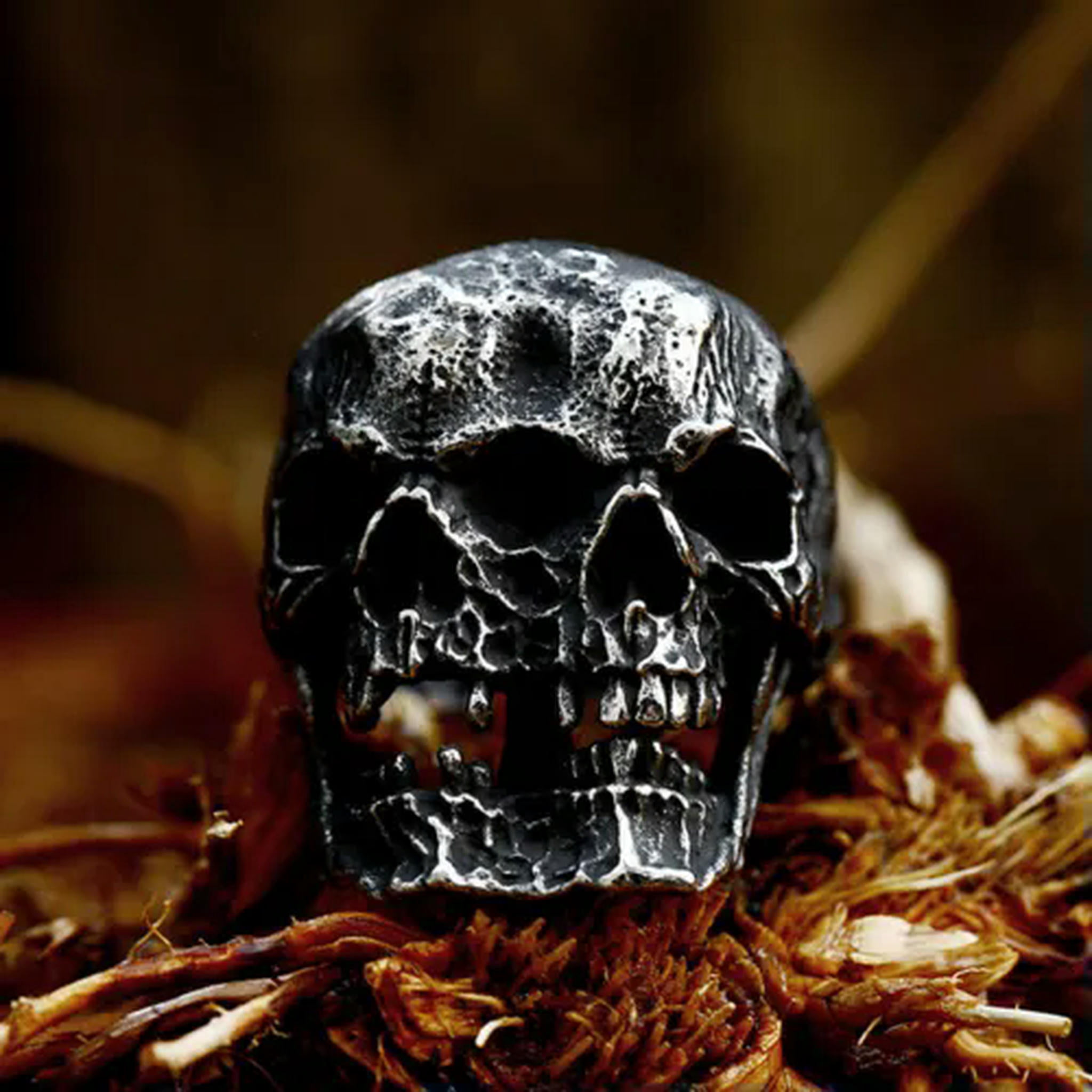 MATROOY Stainless Steel Men's Double Skull Ring Gothic Biker Motorcycle ...