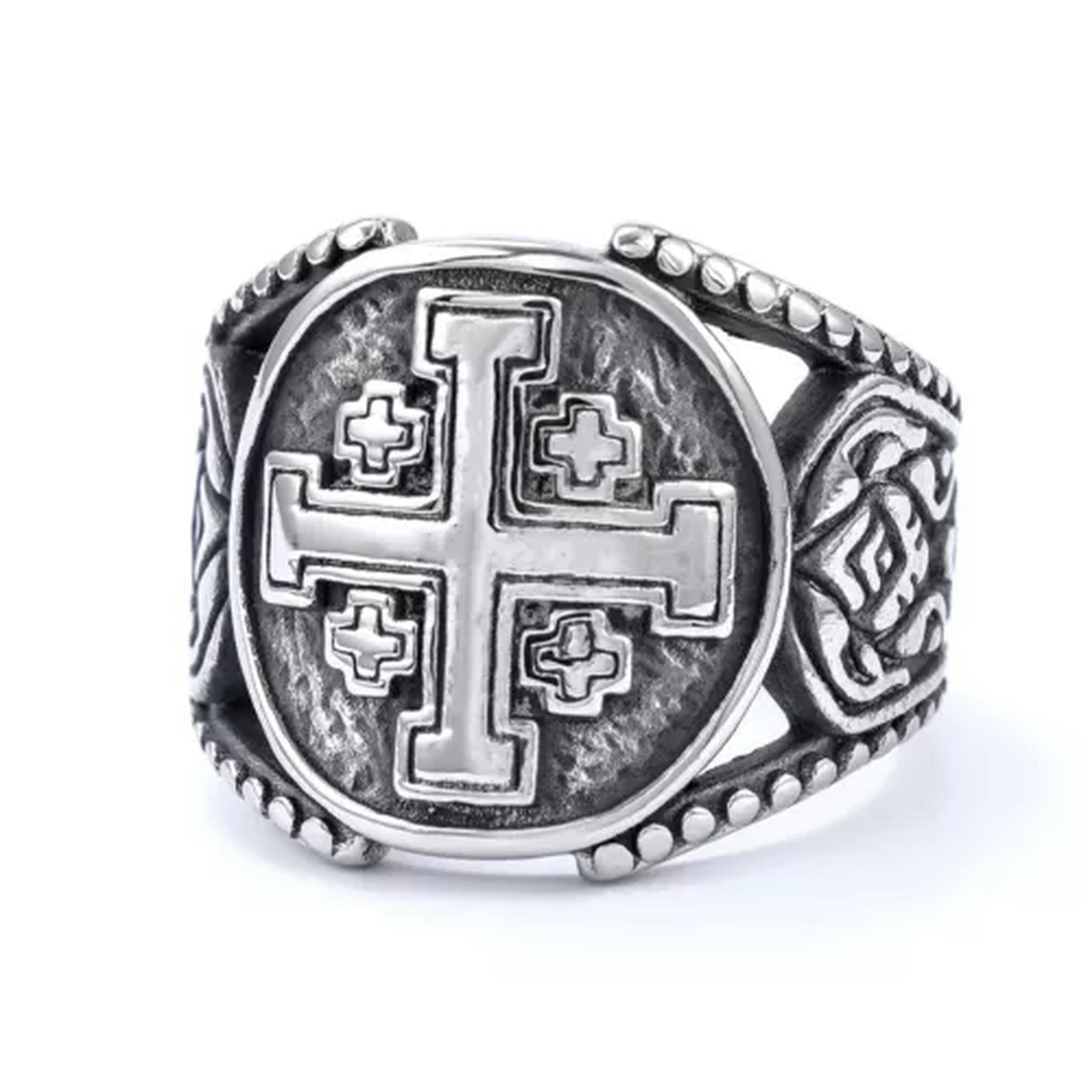 MATROOY Stainless Steel Men's Knight Temple Knight Christian Cross Ring ...