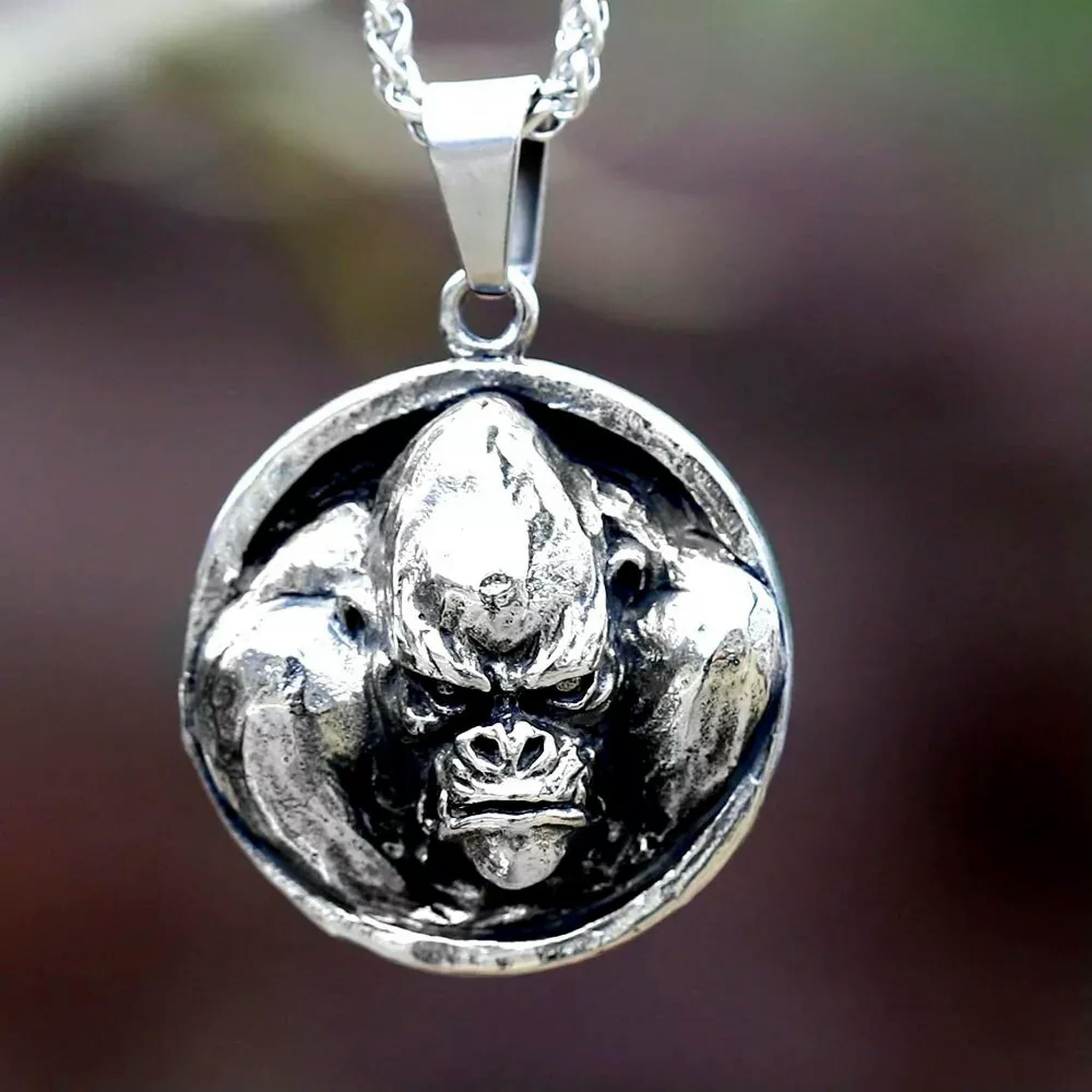 MATROOY Stainless Steel Men's Necklace Animal Angry Gorilla Amulet Punk ...