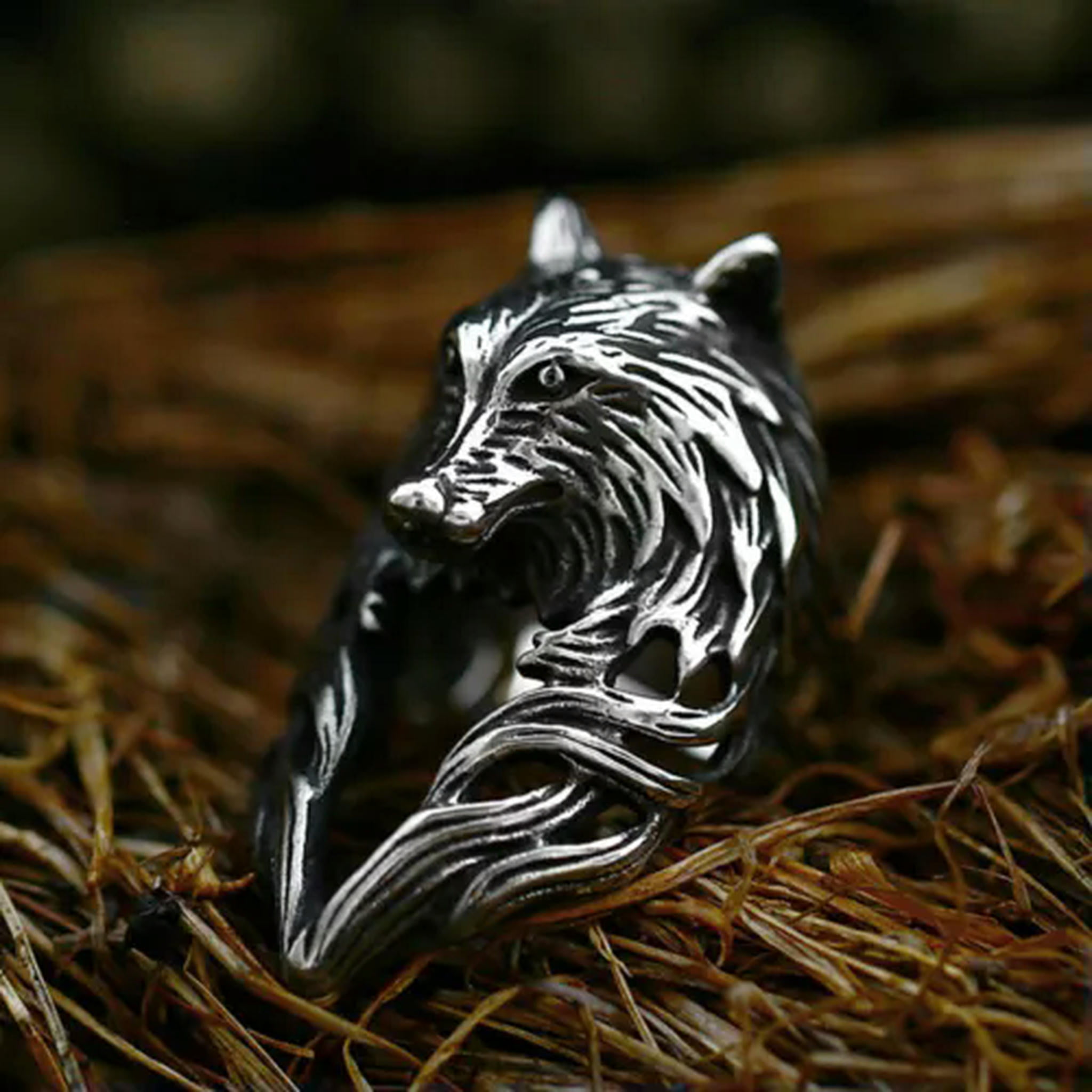 MATROOY Stainless Steel Punk Black Wolf Ring For Men Gothic Punk Amulet ...