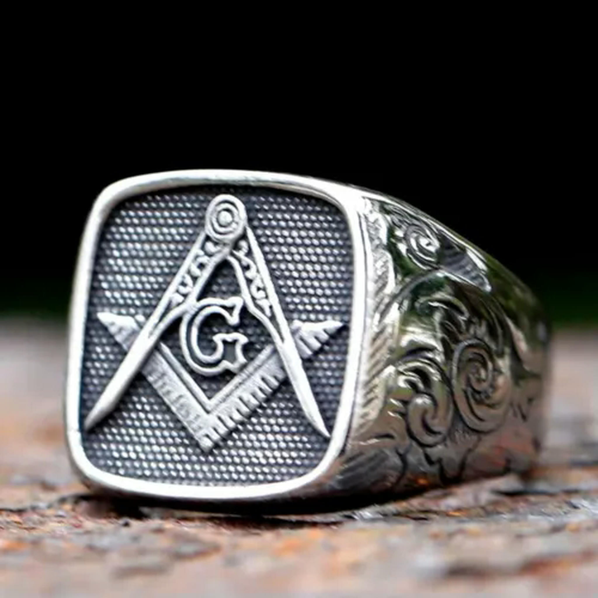 MATROOY Stainless Steel Unique Design Masonic Square Compass Ring For ...