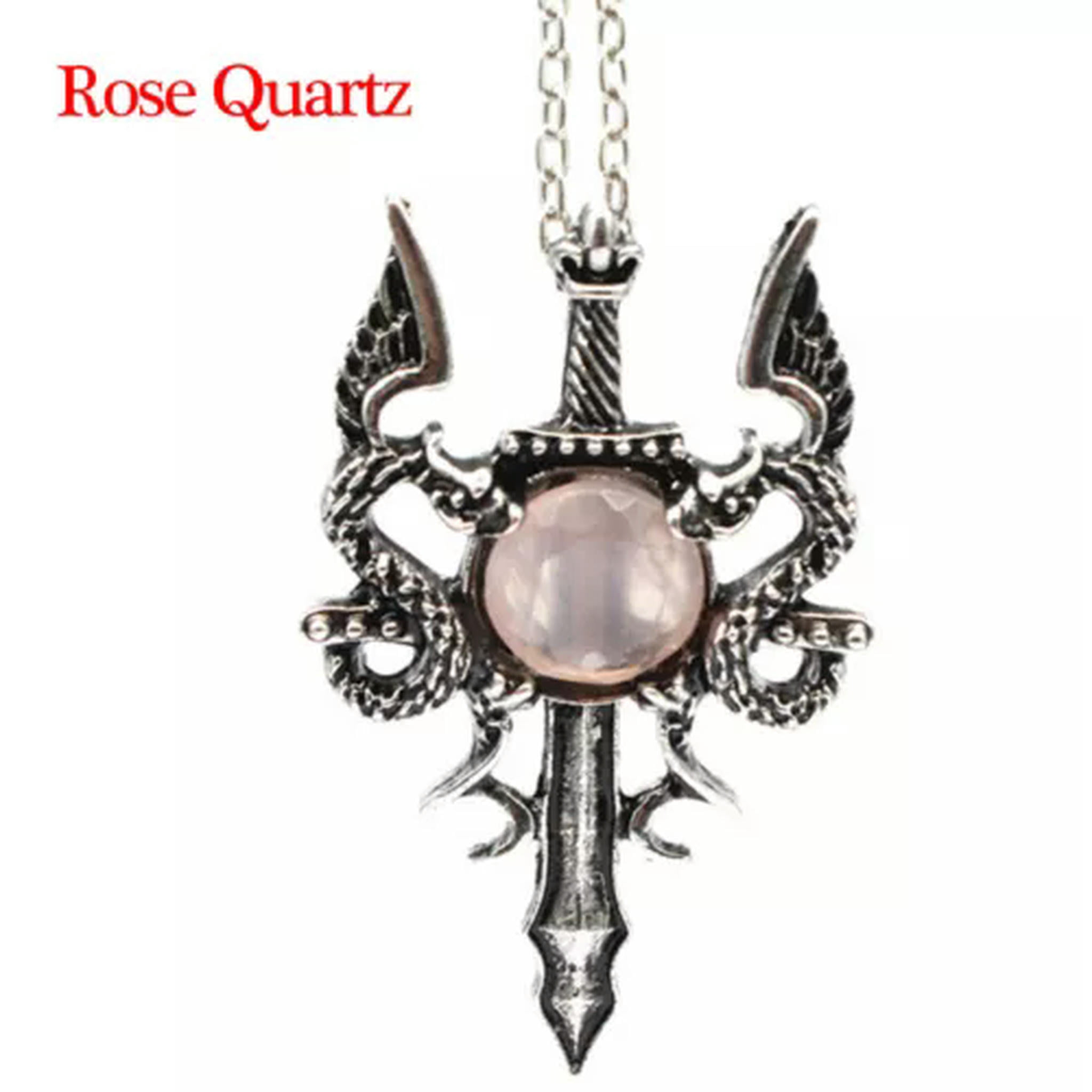 MATROOY Sword Double Dragon Natural Stone Bead Wyvern Pendant Magic ...