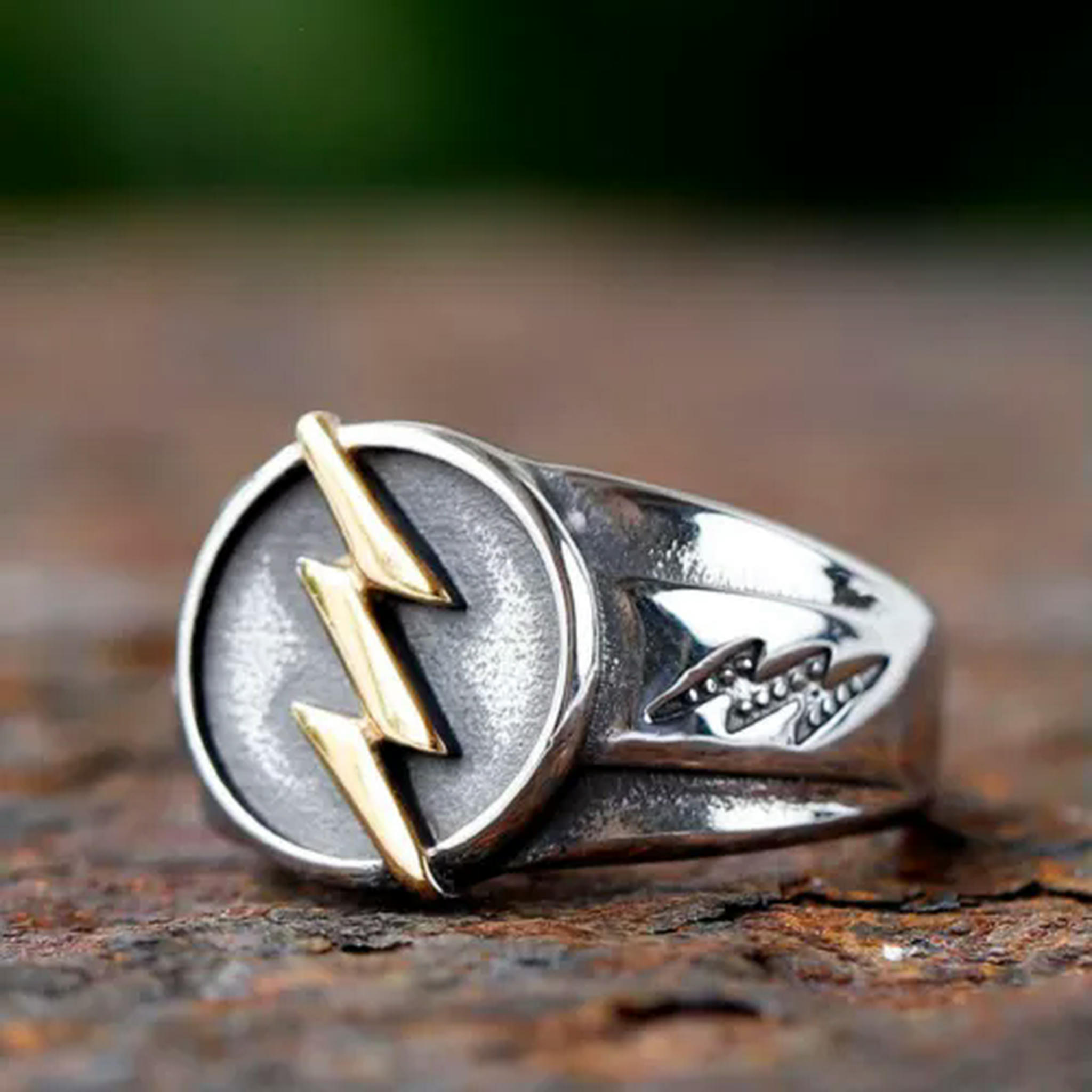 MATROOY Thor Thunder Stainless Steel Couple Gold Lightning Flash Ring ...