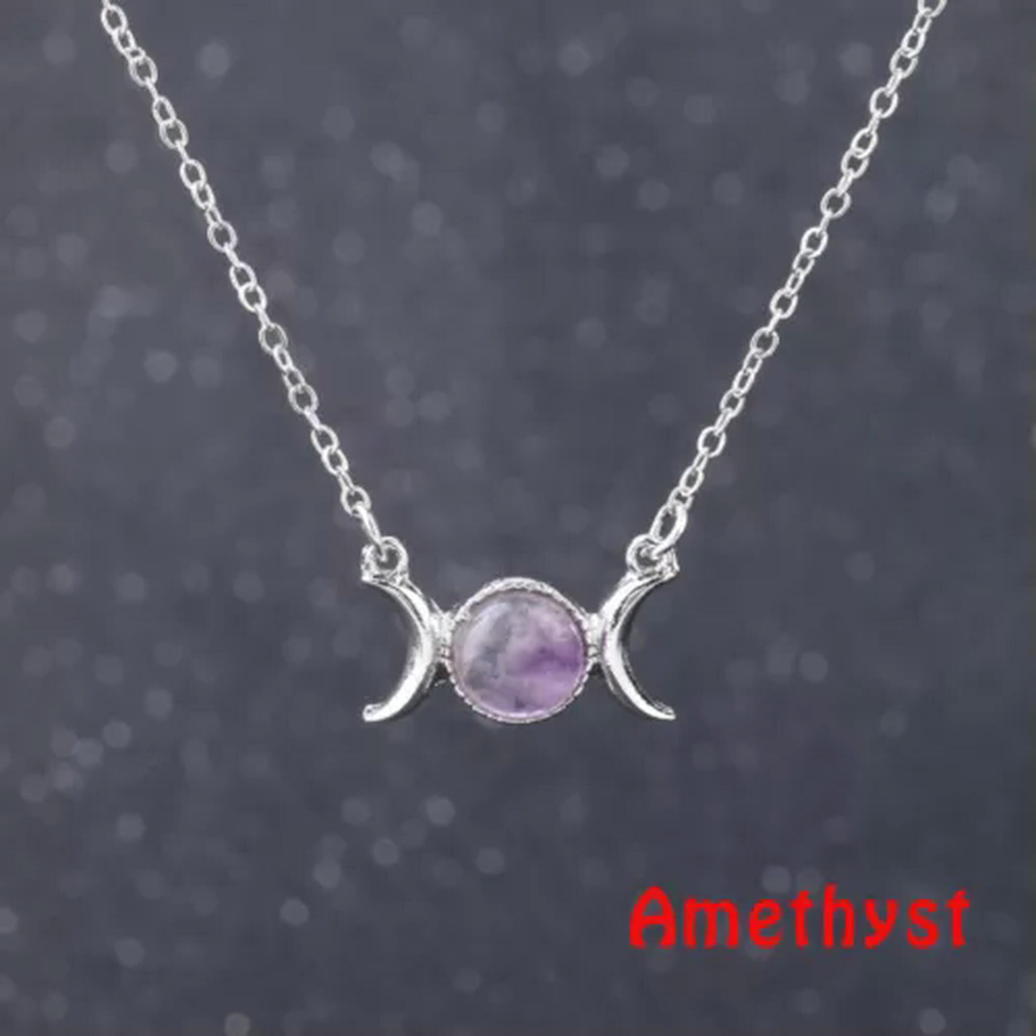 MATROOY Triple Goddess Moon Pendant Necklace Healing Crystal Natural ...