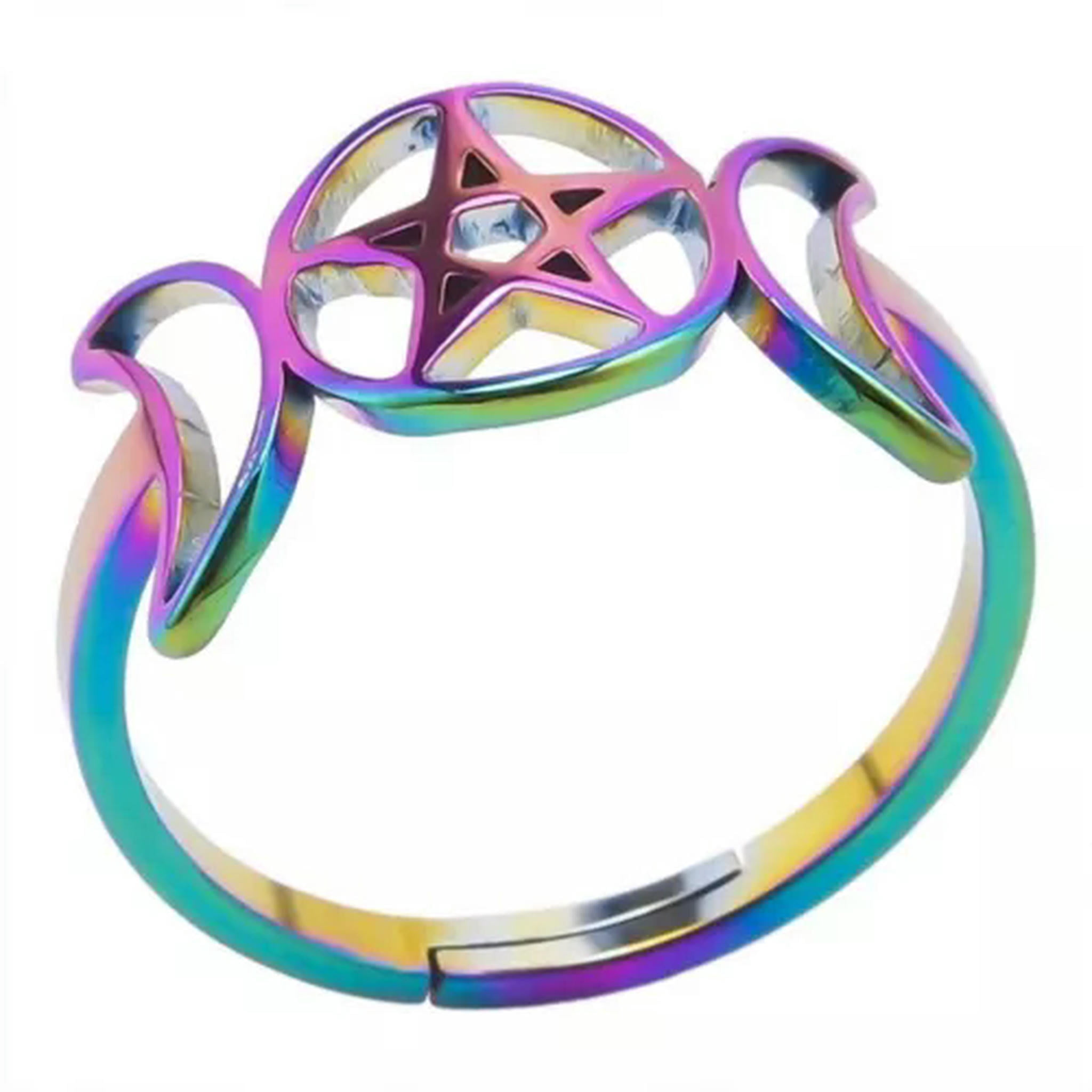 MATROOY Triple Goddess Ring Rainbow 316L Stainless Steel Adjustable ...