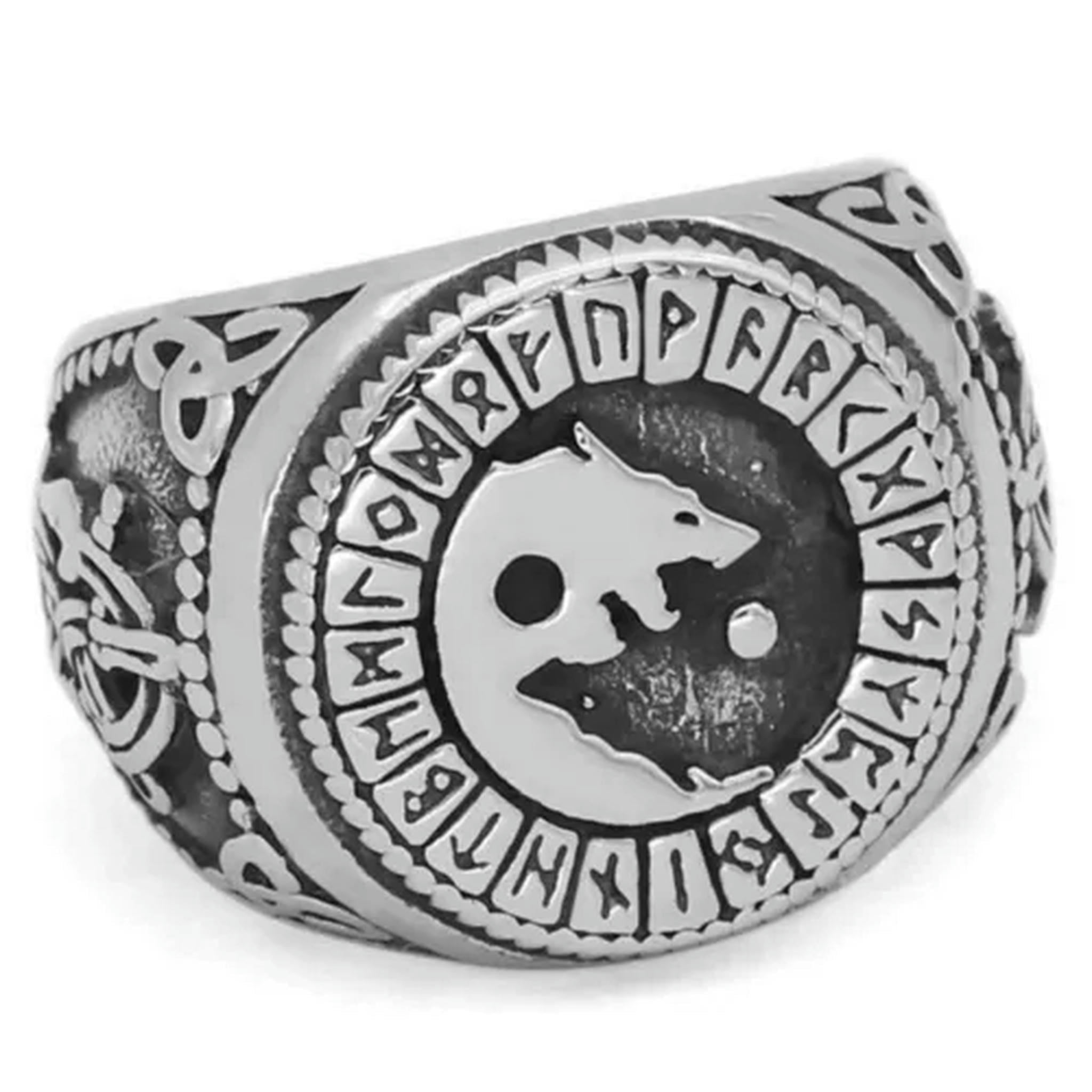 MATROOY Viking Fenrir Ring Silver Stainless Steel Norse Wolf Signet ...