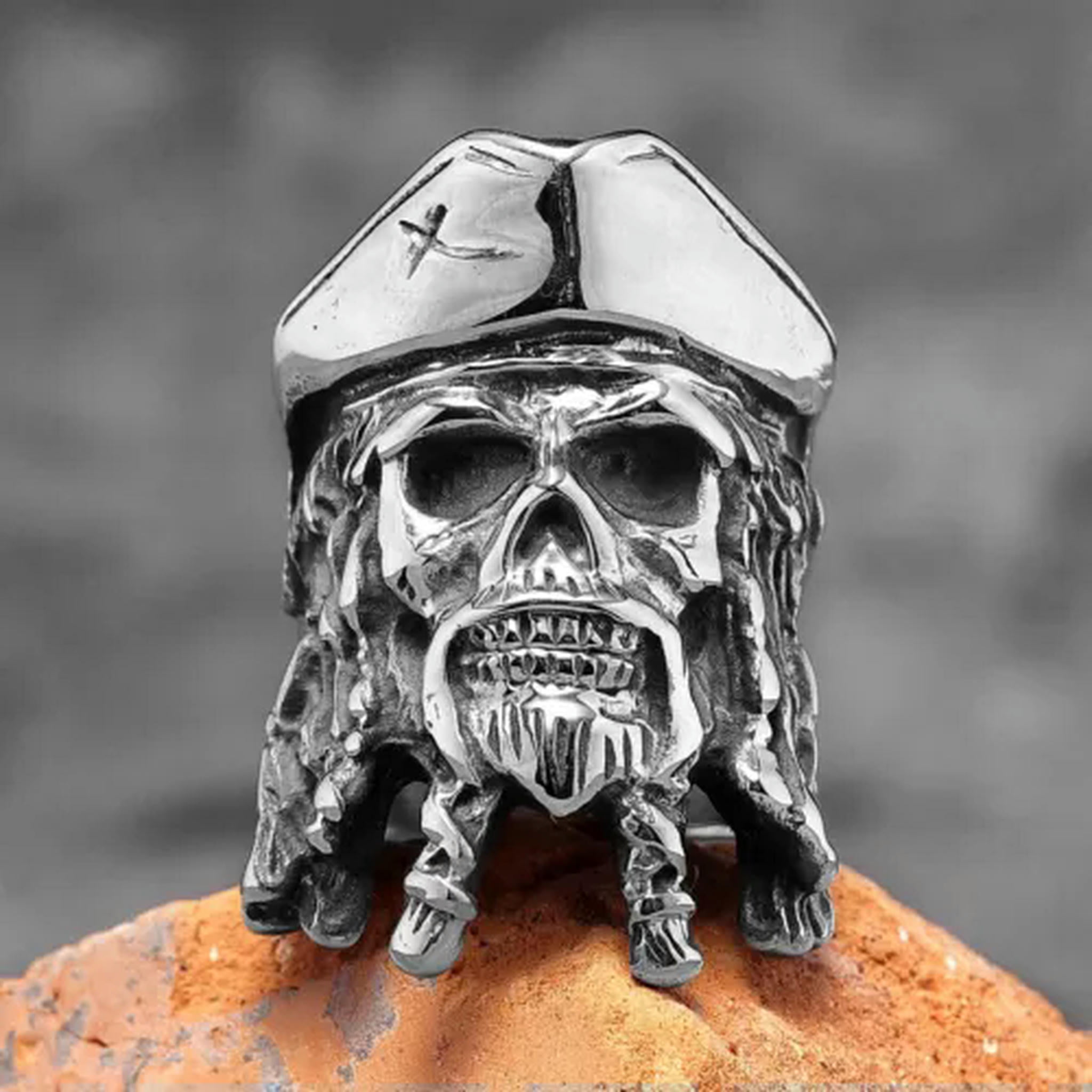 MATROOY Vintage Caribbean Jack Pirate Skull Ring Stainless Steel Rudder ...