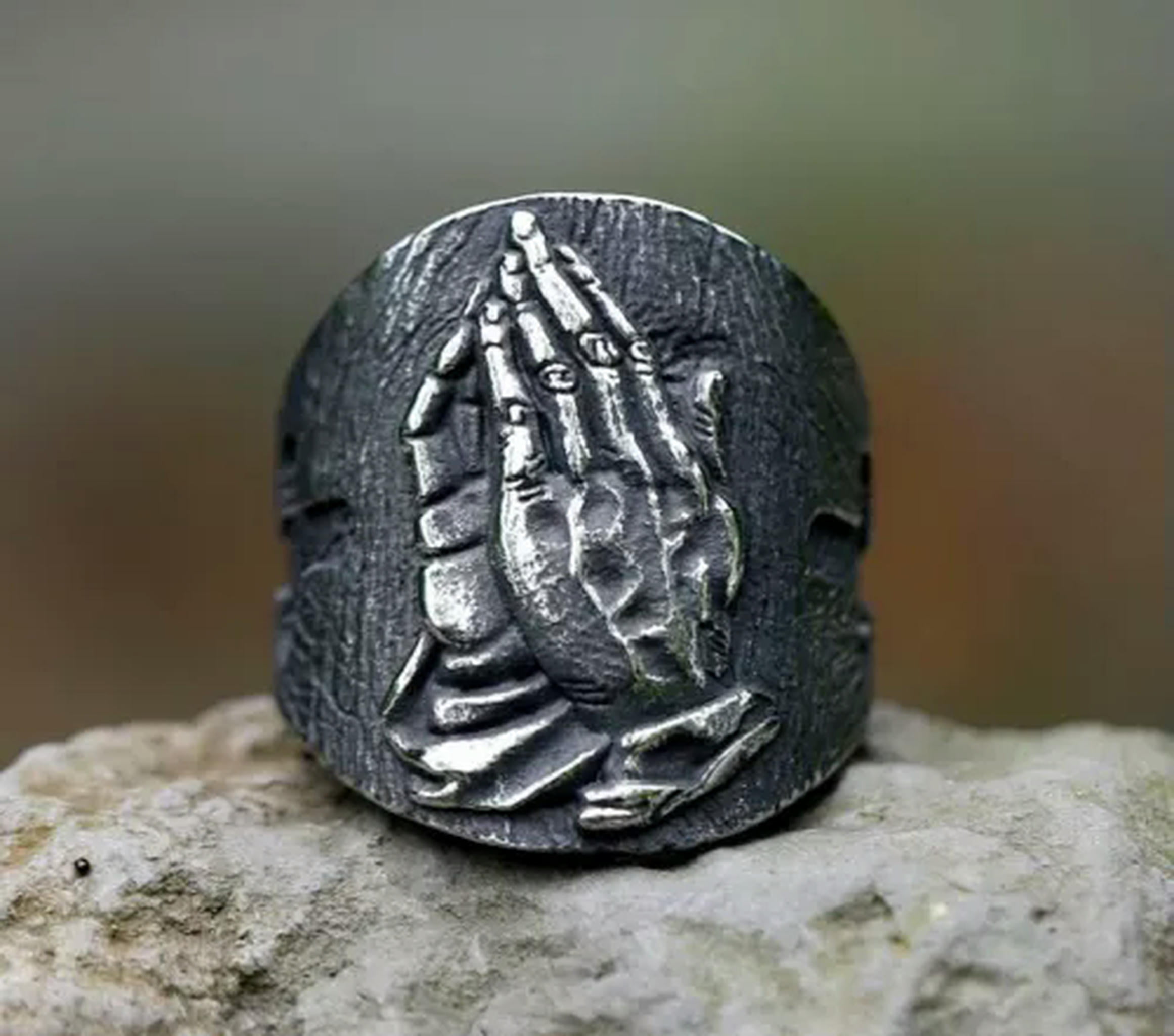 MATROOY Vintage Christian Praying Hands Ring Stainless Steel Lord's Prayer Signet Ring-10 ...