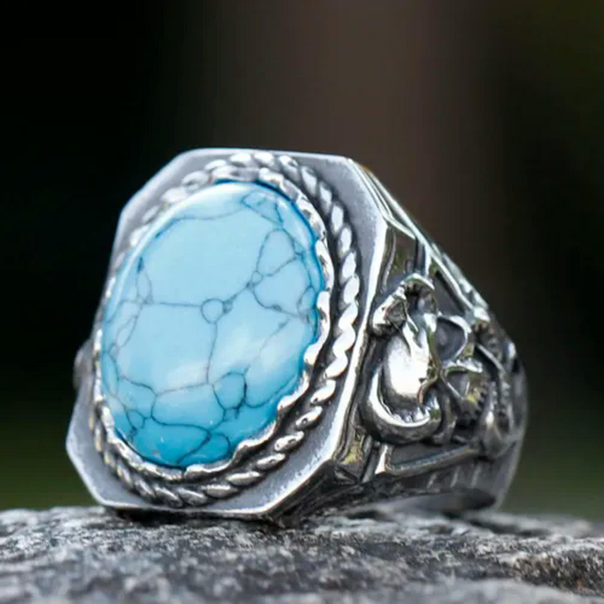 MATROOY Vintage Red Blue Turquoise Skull Indian Tribal Stainless Steel ...