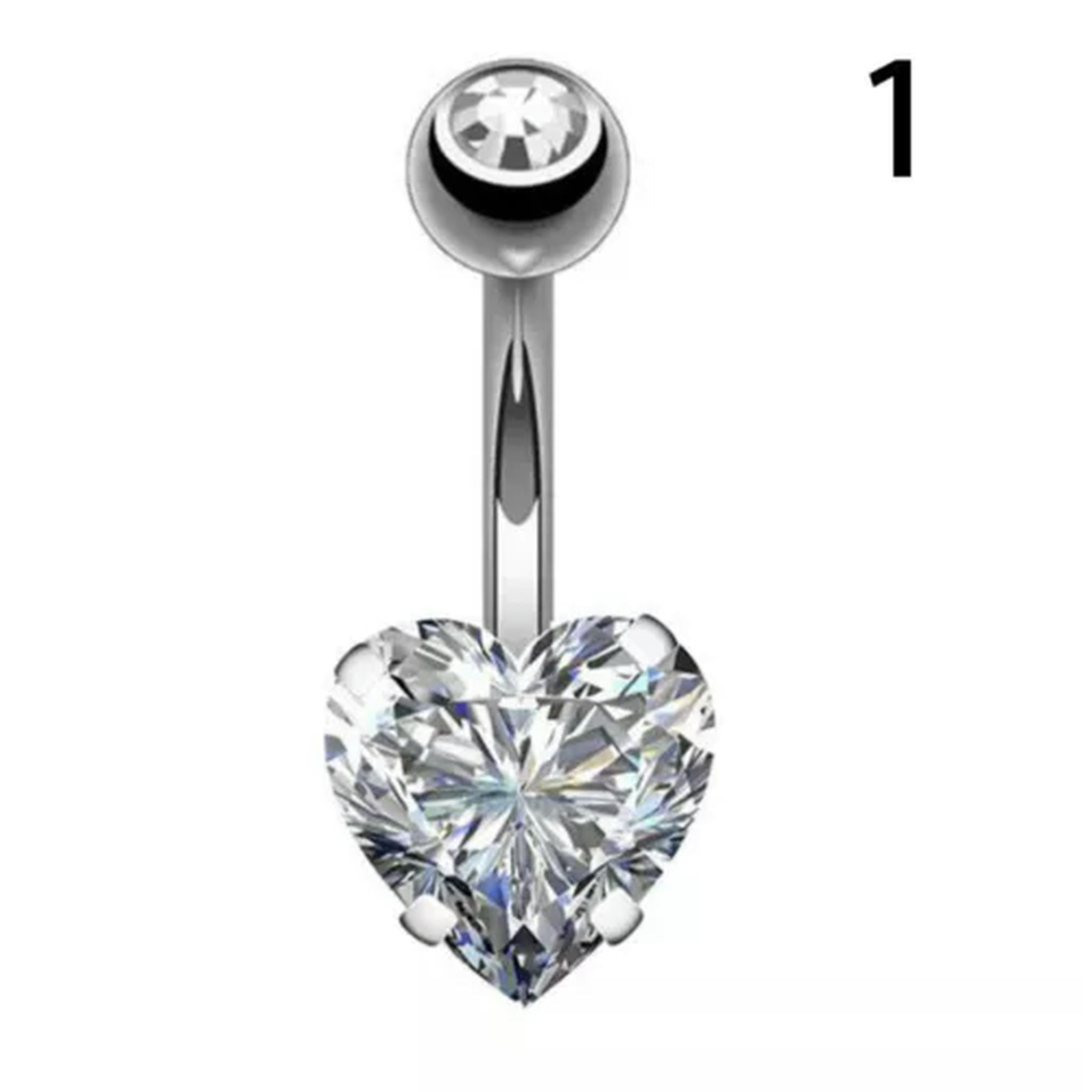 MATROOY Women Belly Button Ring Rhinestone Heart Shaped Navel Barbell ...