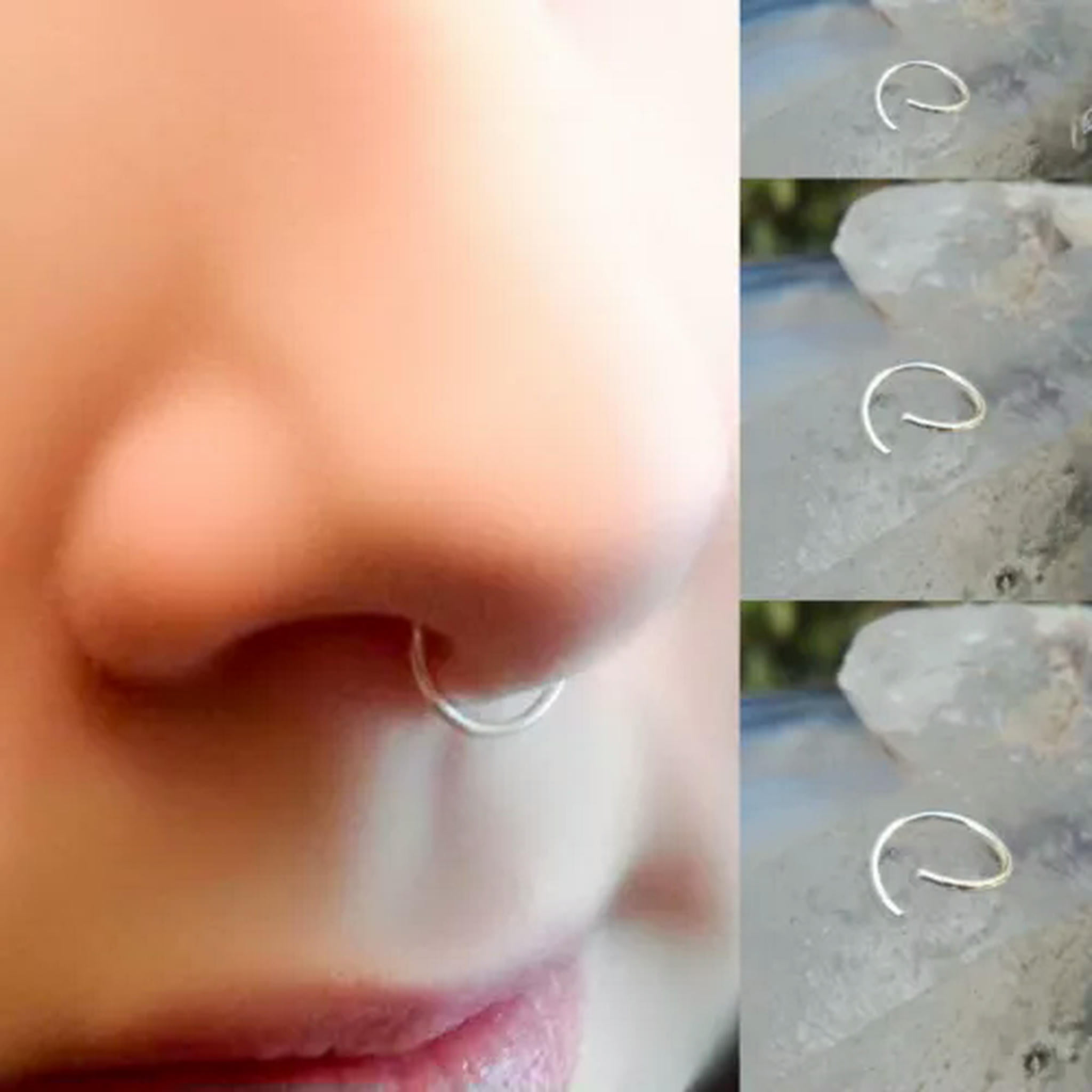 MATROOY Women Cute Surgical Steel Thin Small Nose Lip Ring Hoop Cartilage Piercing Studs-Silver ...