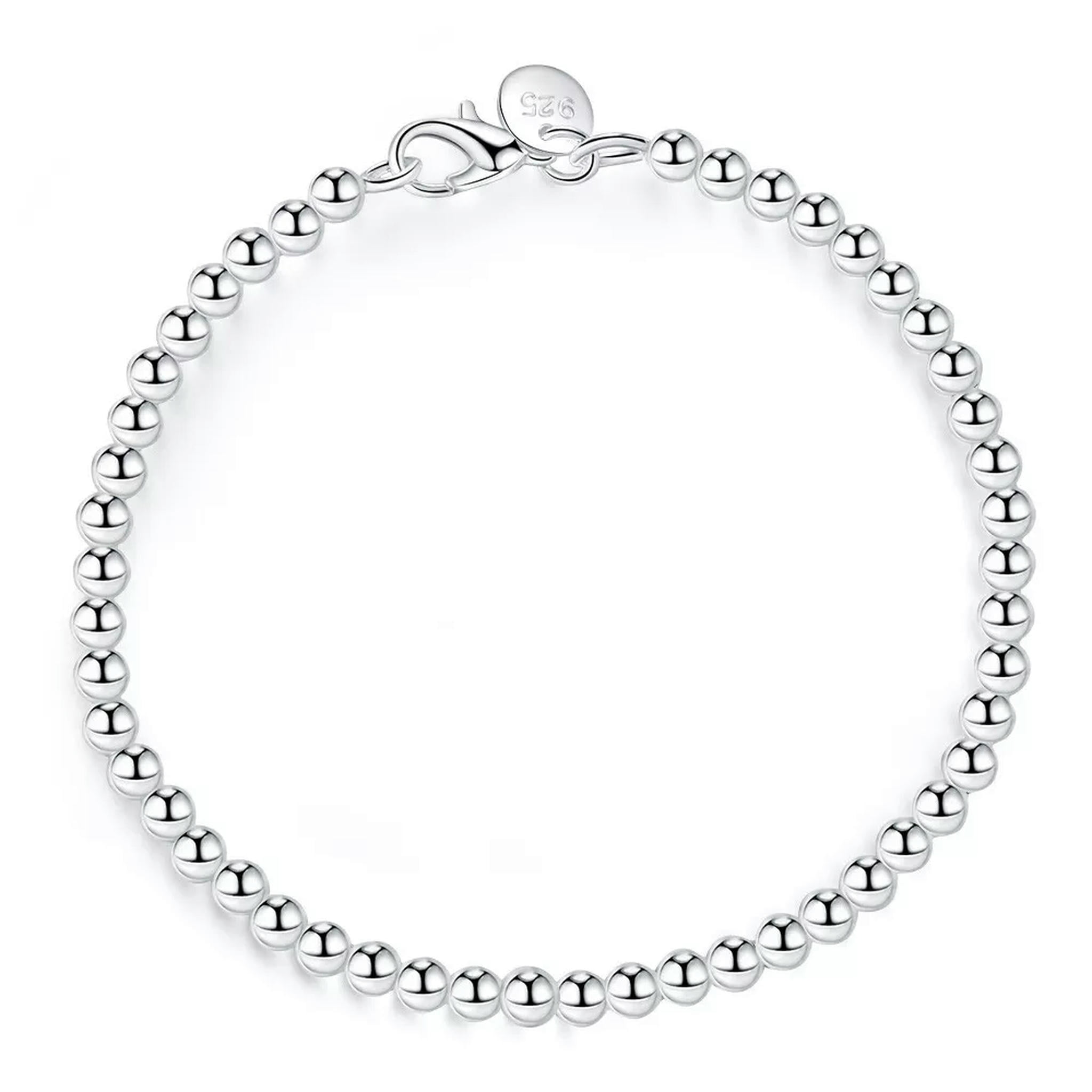 MATROOY Women Fashion 925 Silver Filled 4mm Bead Chain Bracelet Bangle ...