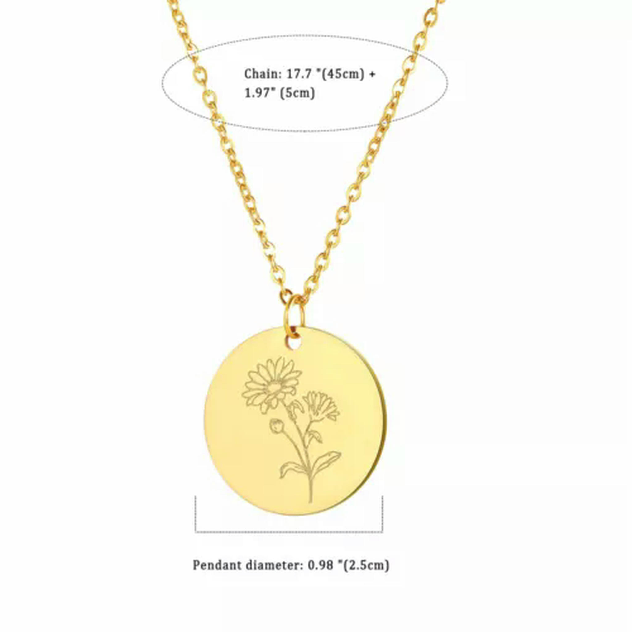 MATROOY Women Stainless Steel Birth Month Flower Necklace Round Pendant ...