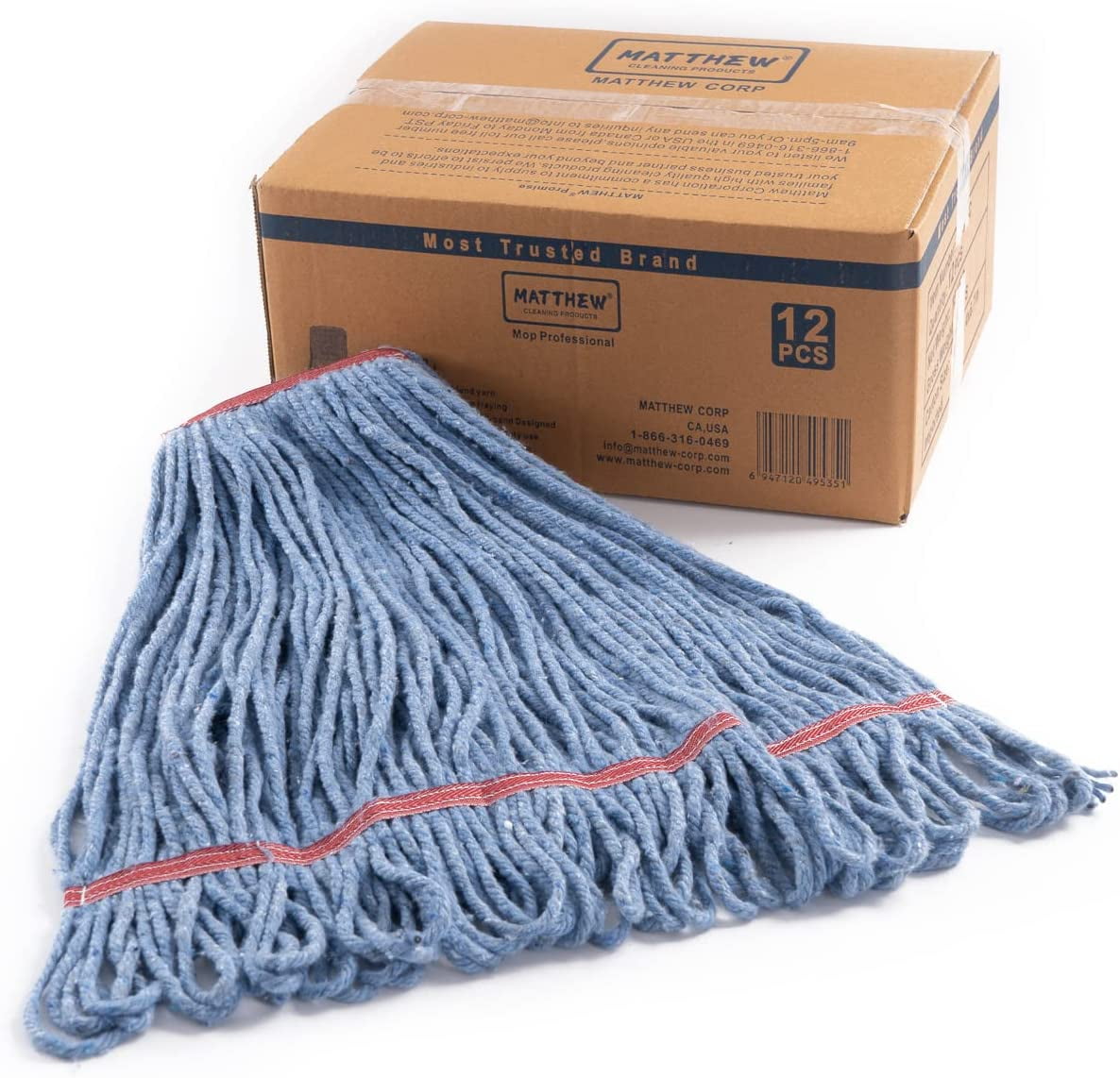 MATTHEW Super Clean 20oz Heavy Duty Mop Head, Commercial Use, Blue ...