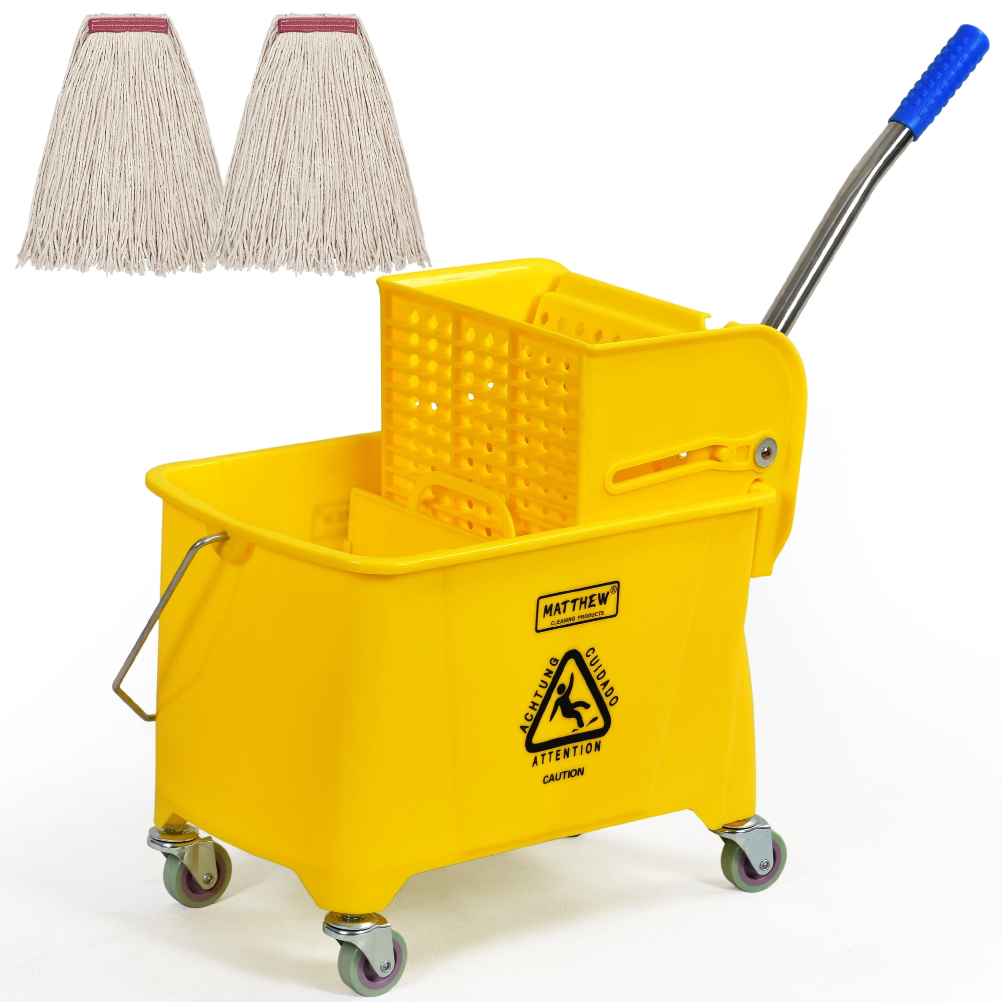 MATTHEW CLEANING Commercial Mop Bucket INCL.2 Pack Mop Head with Side ...