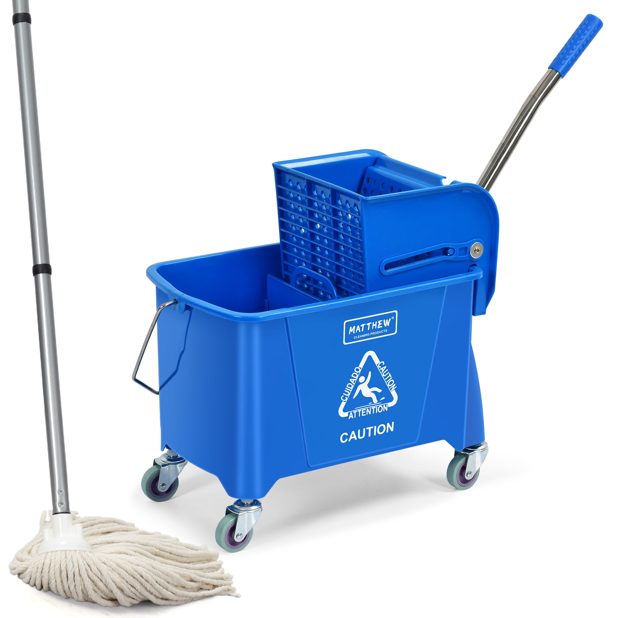 MATTHEW CLEANING PRODUCTS Compact Mop Bucket, 22 Quart, Blue, Includes ...