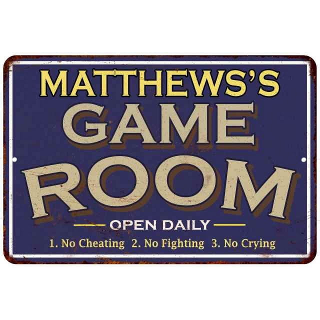 MATTHEWS'S Blue Game Room Gift Sign Metal Wall Decor 12x18 112180002279 ...