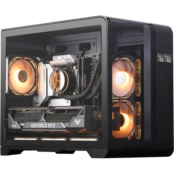 MATX Gaming PC Case with Screen, Three Side Glass Micro-ATX Case ...