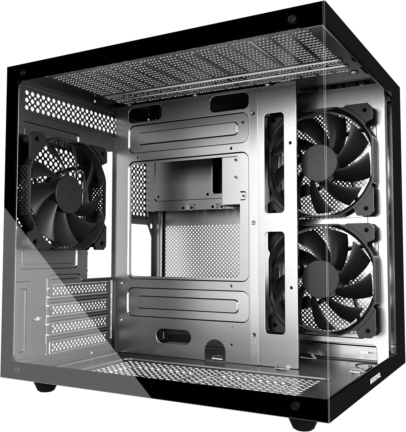 MATX PC Case 270° Panoramic Tempered Glass Panel Gaming PC Case 3 Fans Pre-Installed Micro-ATX ...
