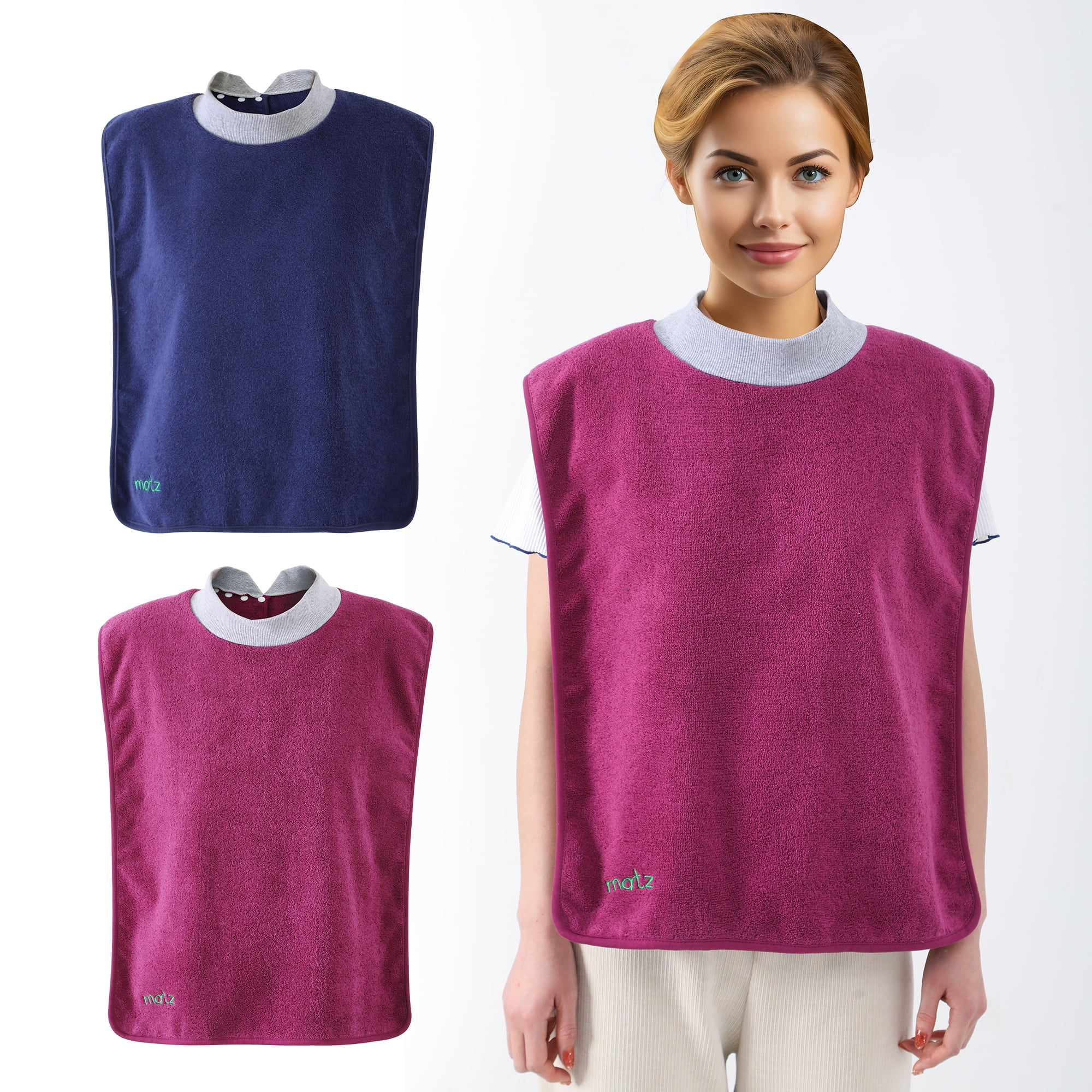 MATZ Adult Bibs Full Coverage Ultra Absorbent Cotton Terry Towel Snap ...