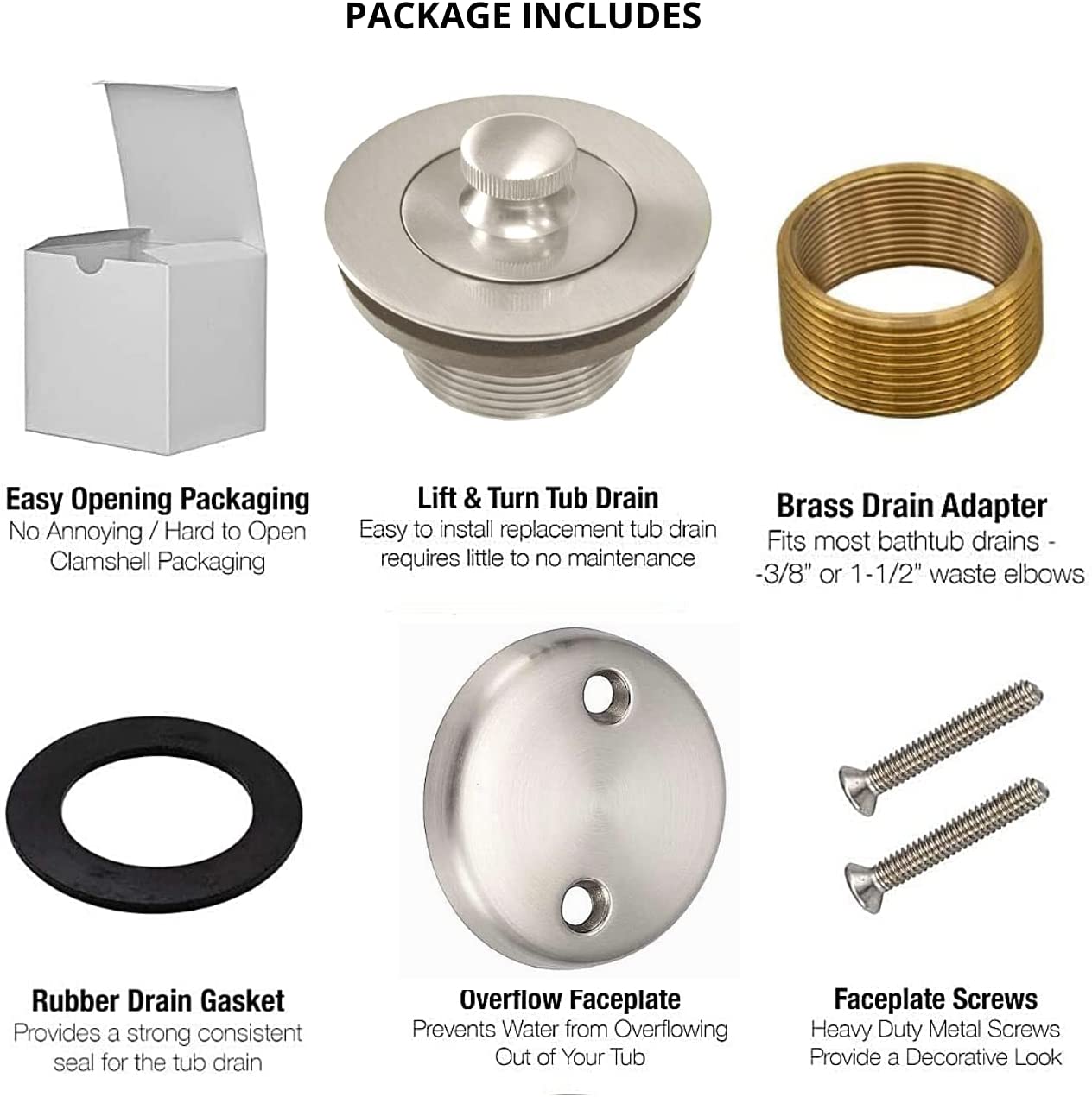 DANCO Universal Lift and Turn Bath Tub Drain Trim Kit with Overflow ...