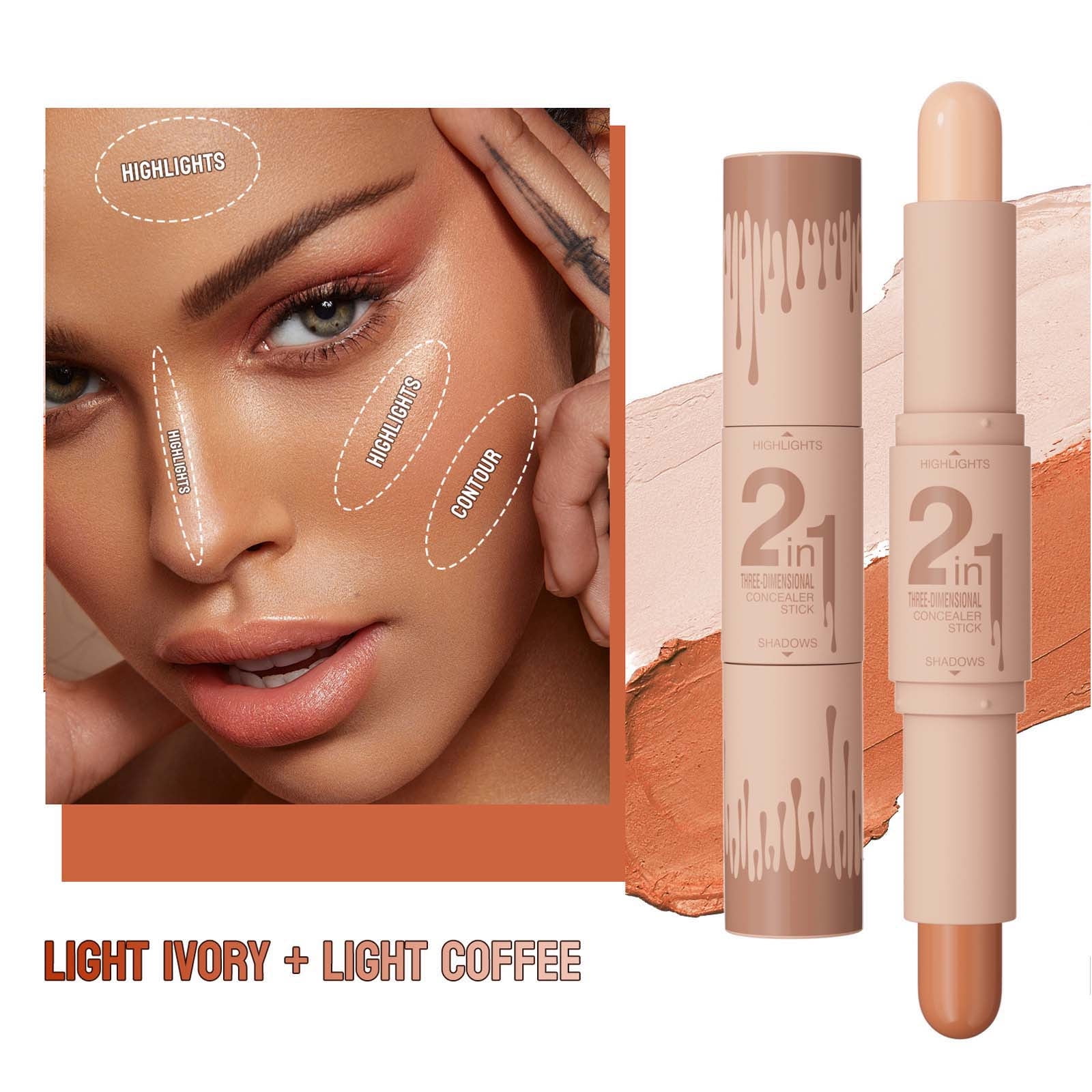 MAUXDA 2 Color Dual Cream, Highlight & Contour Bronzer Stick, Long ...