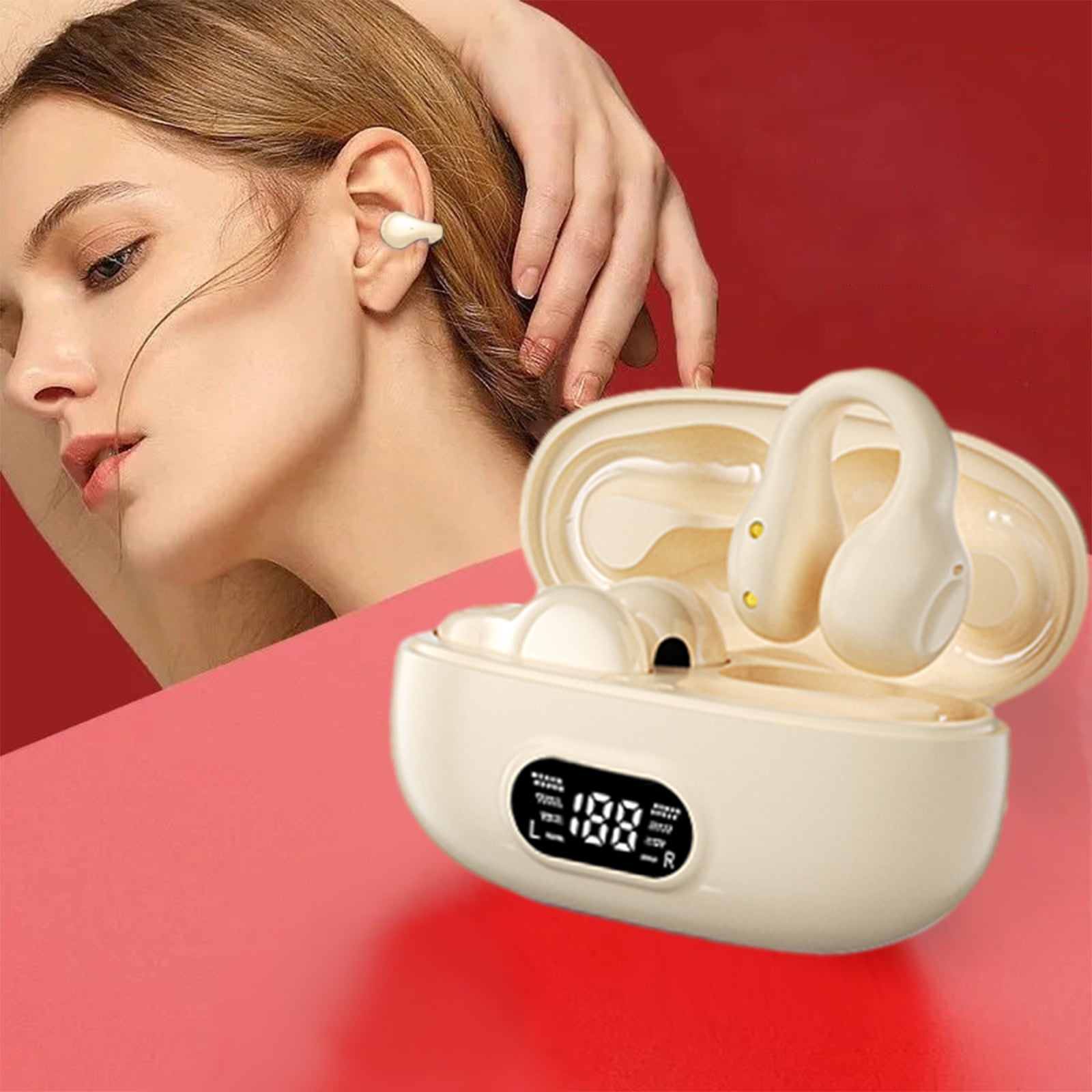 MAUXDA Bluetooth Chip 5.3 Clip On Ear Earphones, Wireless Sports, Long ...