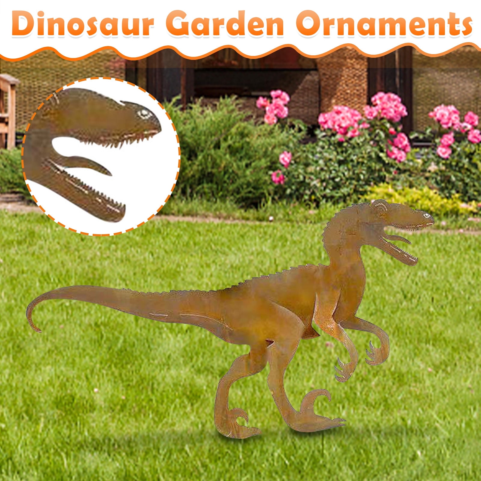 MAUXDA Clearance Dinosaur Metal Garden Fence Pile Outdoor Courtyard ...