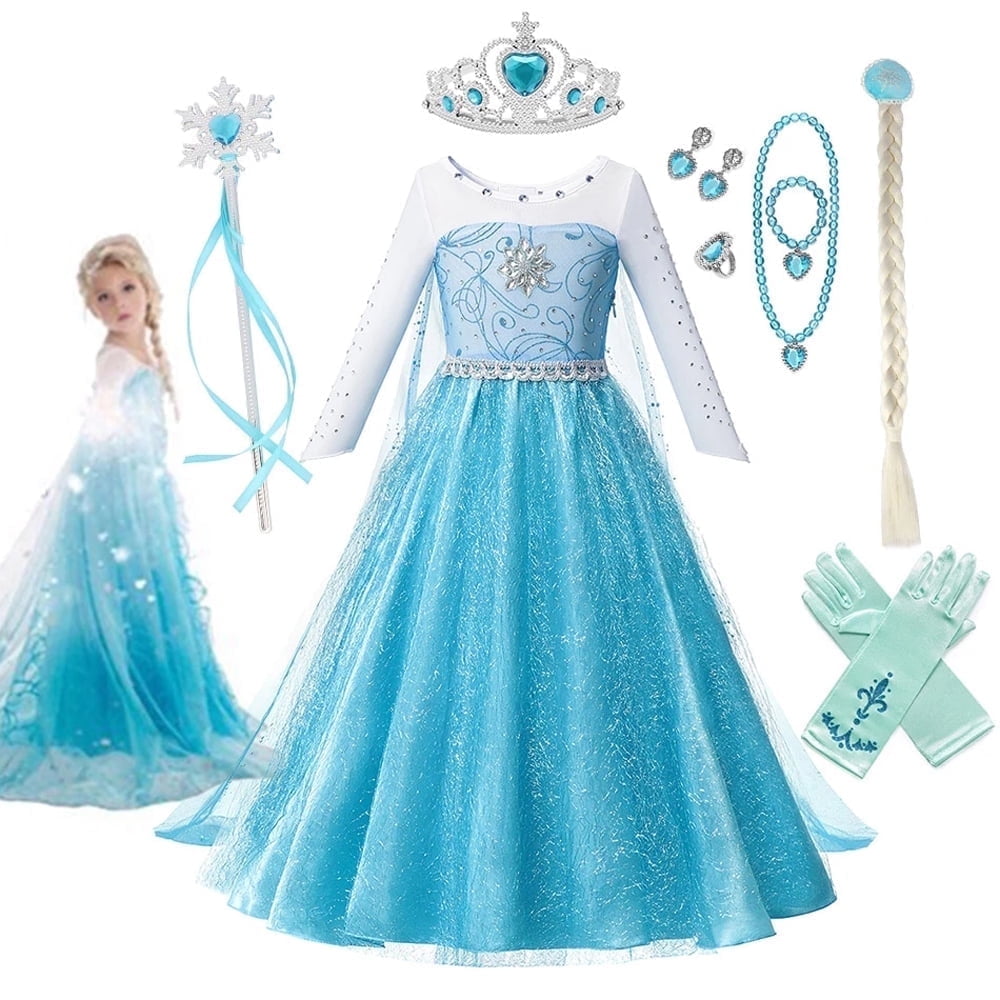 MAVLLY Elsa Girls Costume, Kids Cosplay Dress, Bling Synthetic Crystal ...