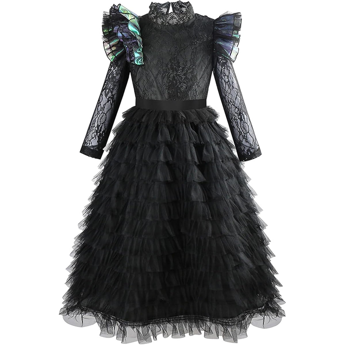 MAVLLY Girls Long Black Lace Dress Elphaba Witch Costume for Girls ...
