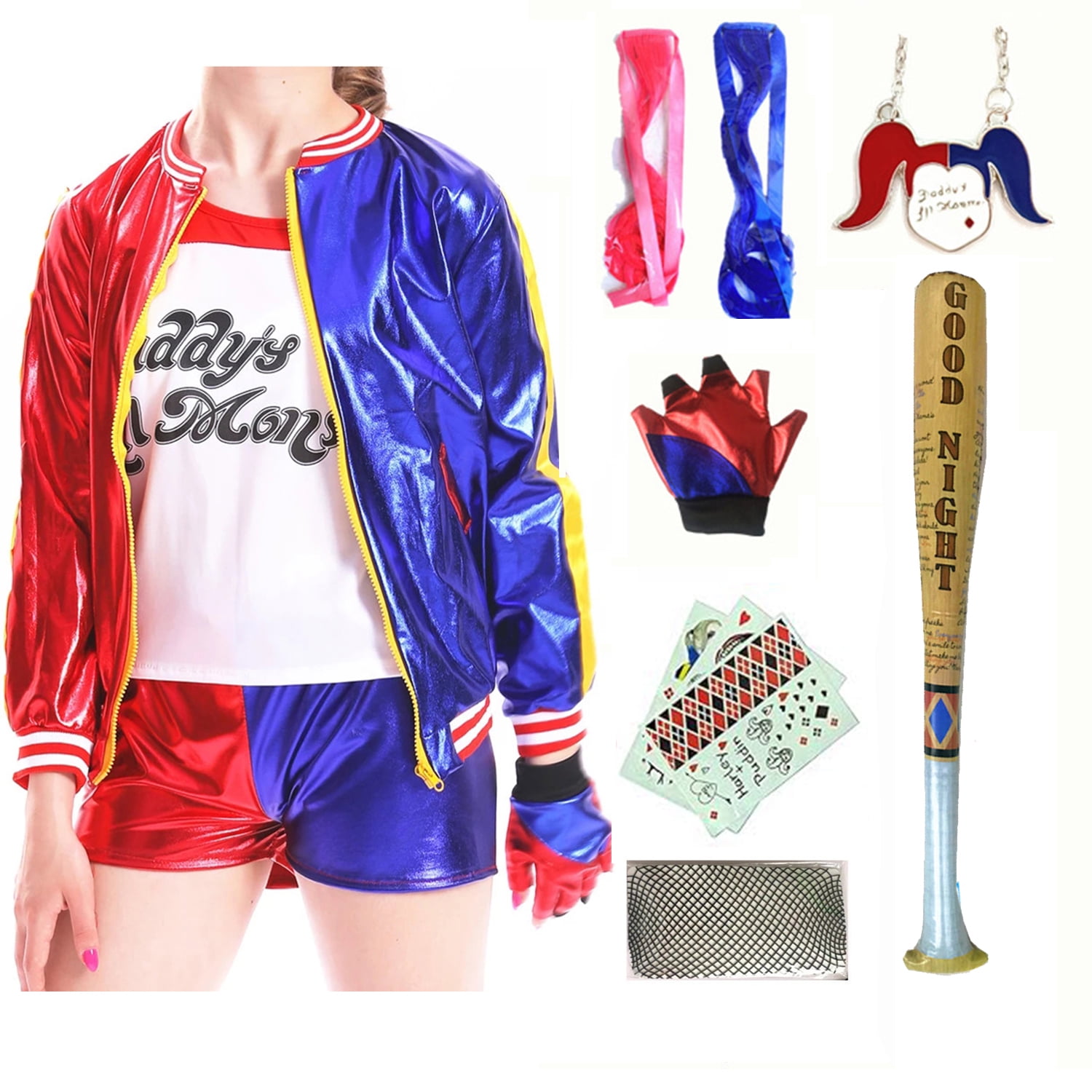 MAVLLY Harley Quinn Costume for Kids Girls Cosplay Outfit 12Pcs with ...