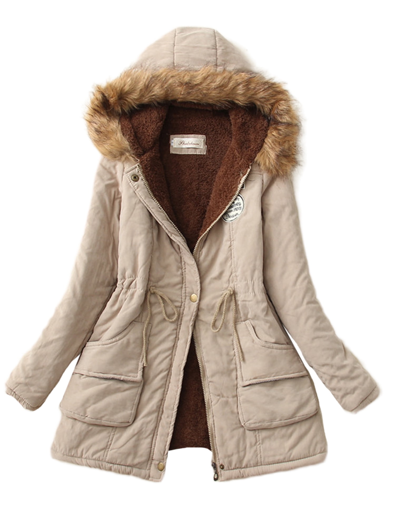 MAWCLOS Ladies Fur Trim Coat Casual Snow Overcoat Hooded Winter Parka ...