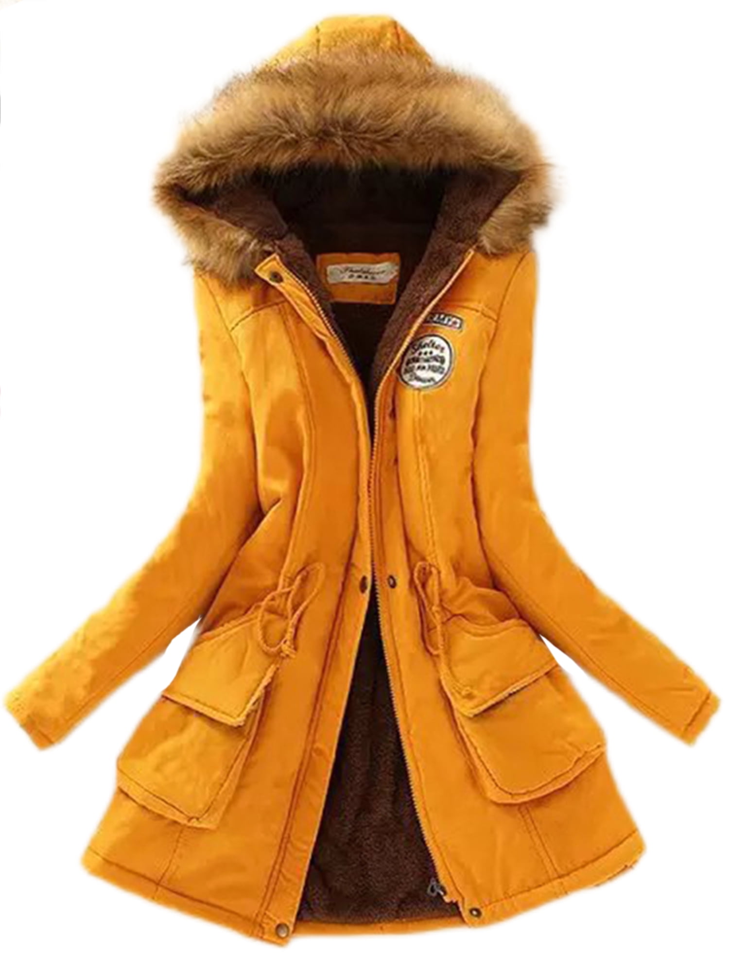 MAWCLOS Ladies Fur Trim Coat Casual Snow Overcoat Hooded Winter Parka ...