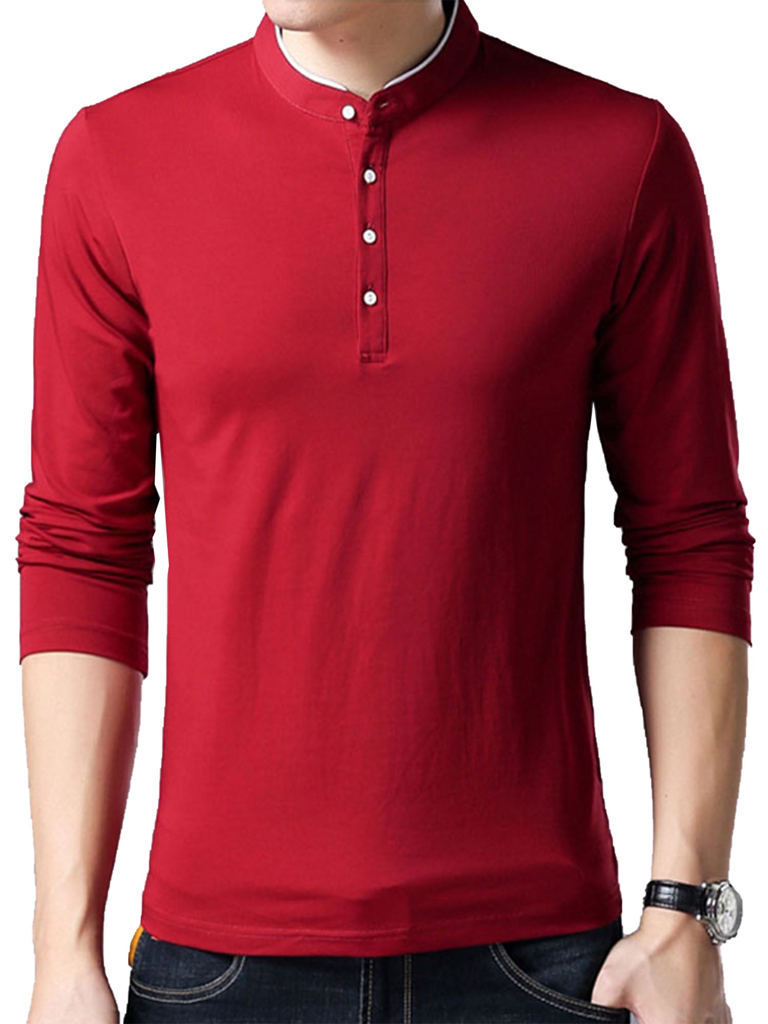 Mawclos Mens Grandad Shirts Polo Shirt Long Sleeve Mandarin Collar