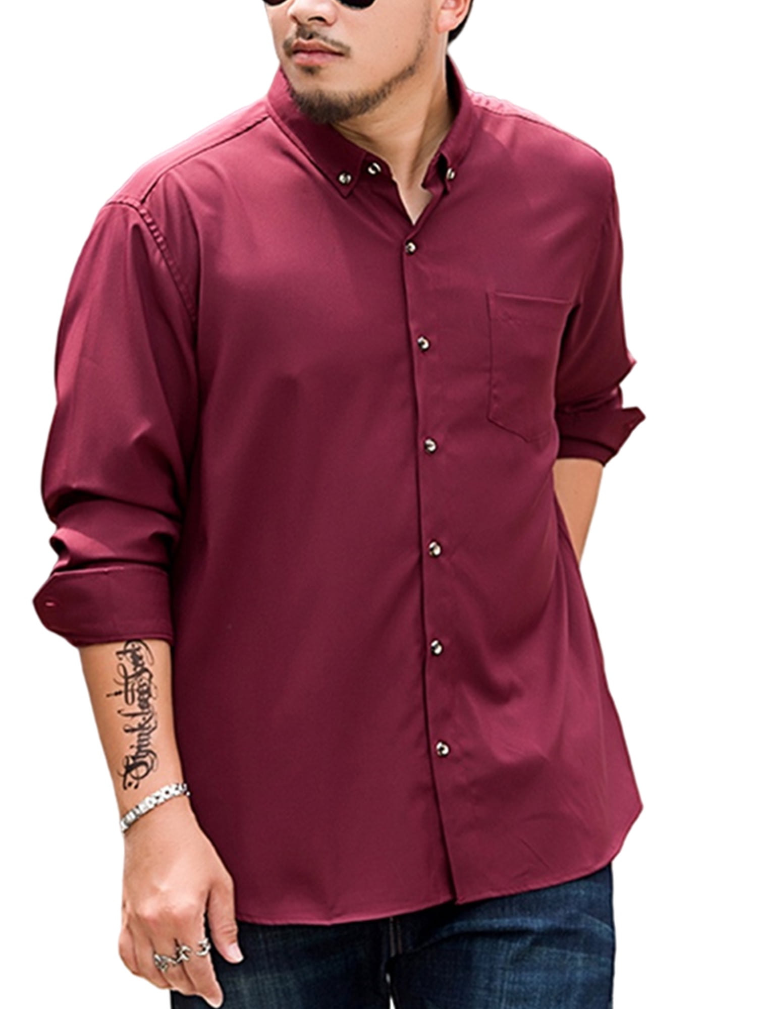 MAWCLOS Mens Big and Tall Long Sleeve Button Down Shirt Casual Business ...