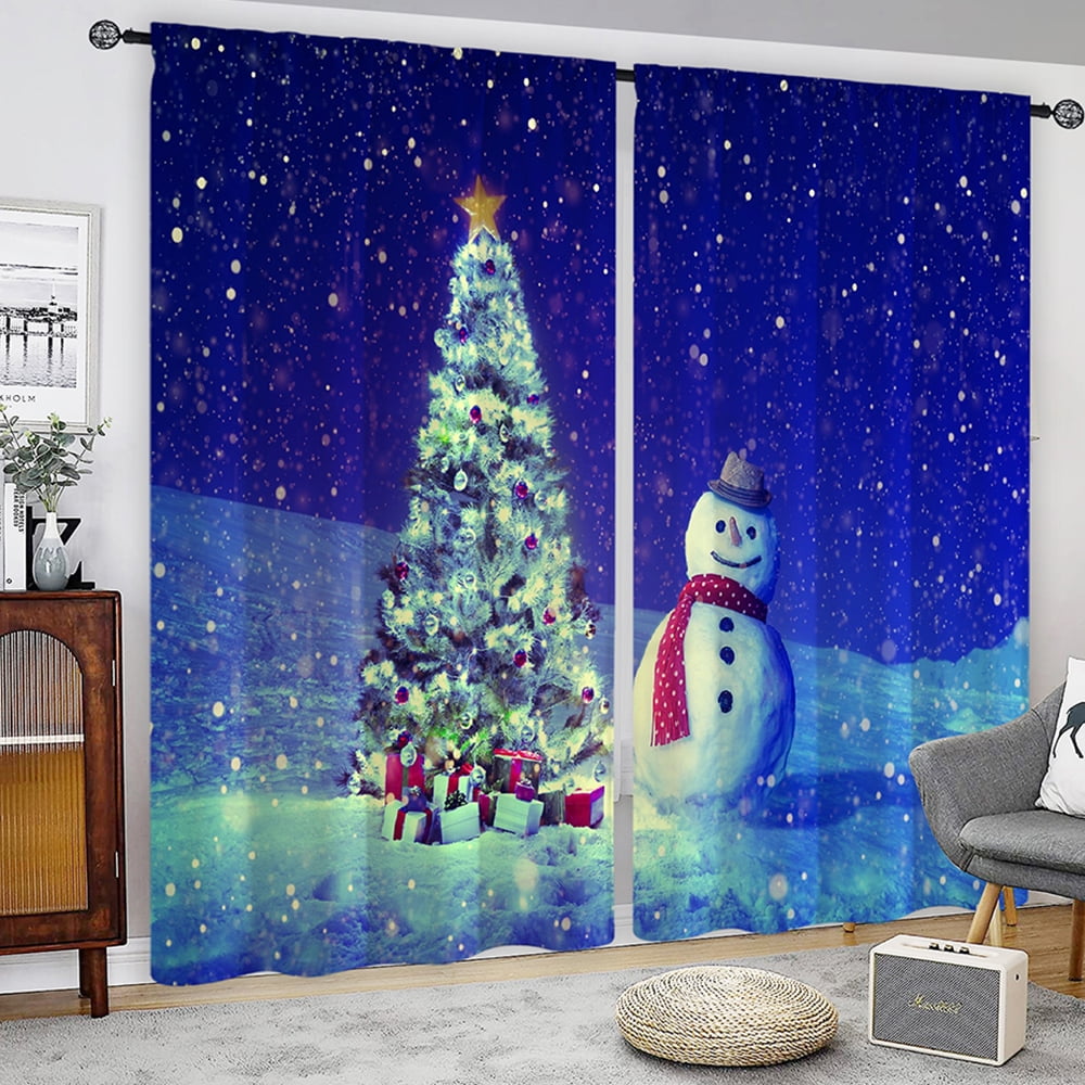 MAWCLOS Xmas Window Treatments Slot Top Printed Window Drapes Rod ...
