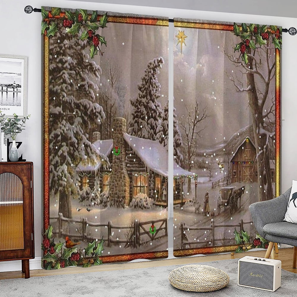 MAWCLOS Xmas Window Treatments Slot Top Printed Window Drapes Rod ...