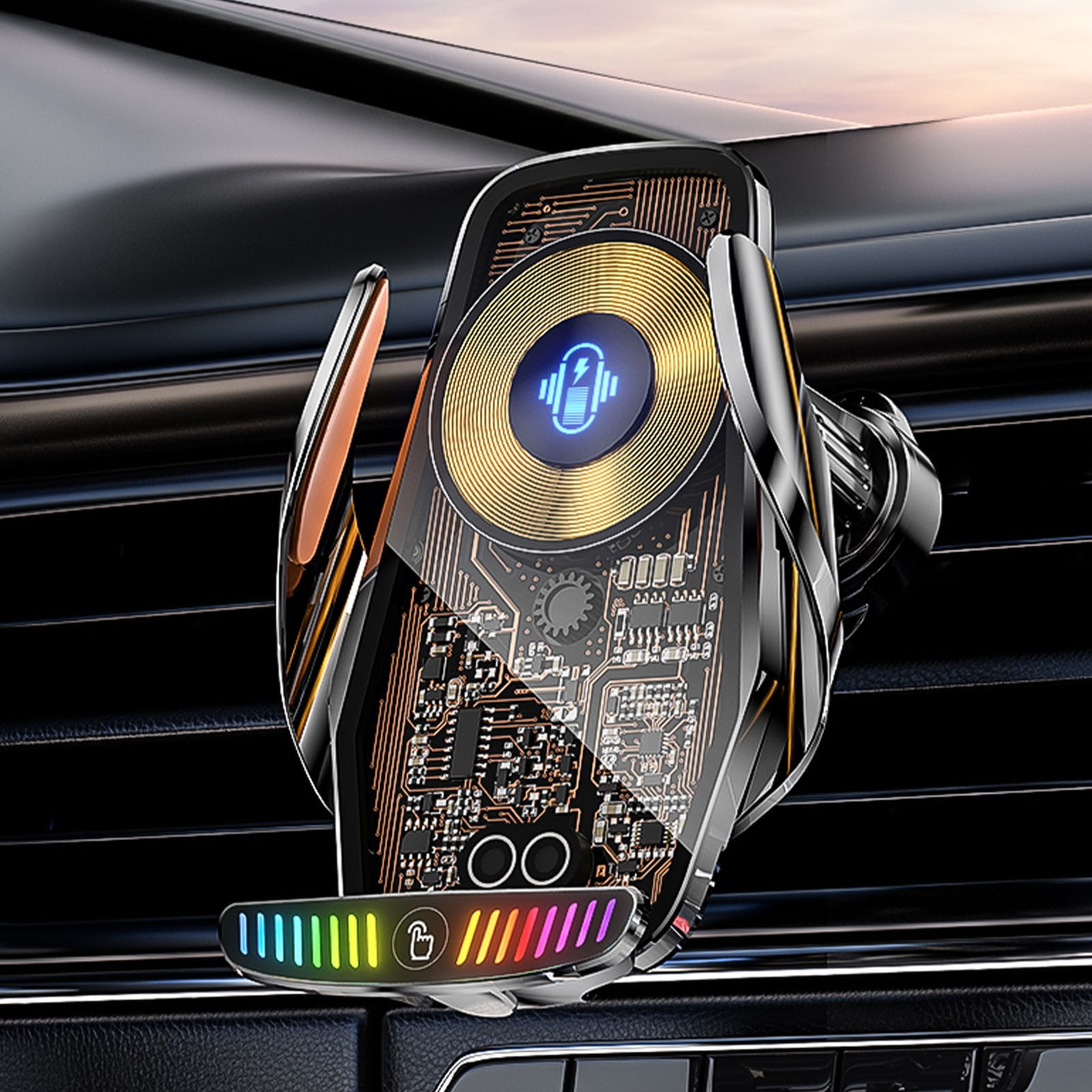 MAX-66W Transparent Smart Sensor Car Wireless Charger, Auto-Clamping Car Air Vent Phone Holder ...